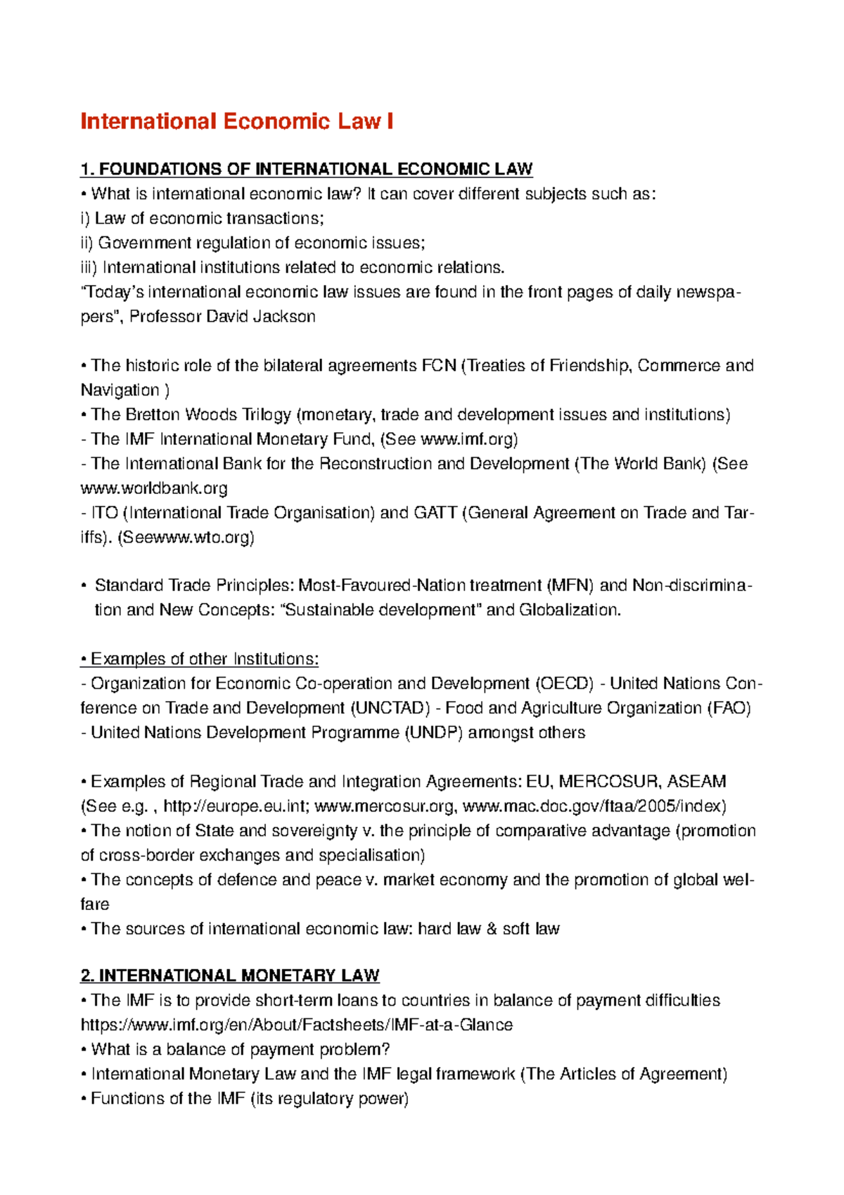 International Economic Law I - FOUNDATIONS OF INTERNATIONAL ECONOMIC ...