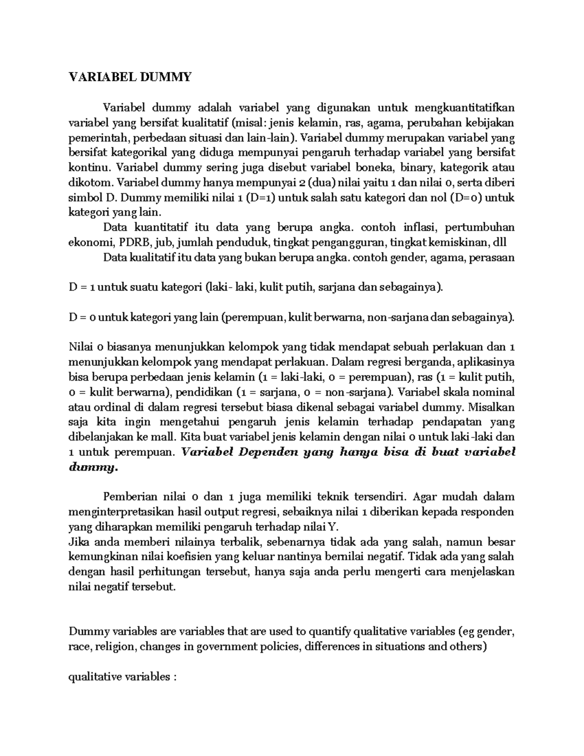 Variabel Dummy Explanation - VARIABEL DUMMY Variabel dummy adalah ...