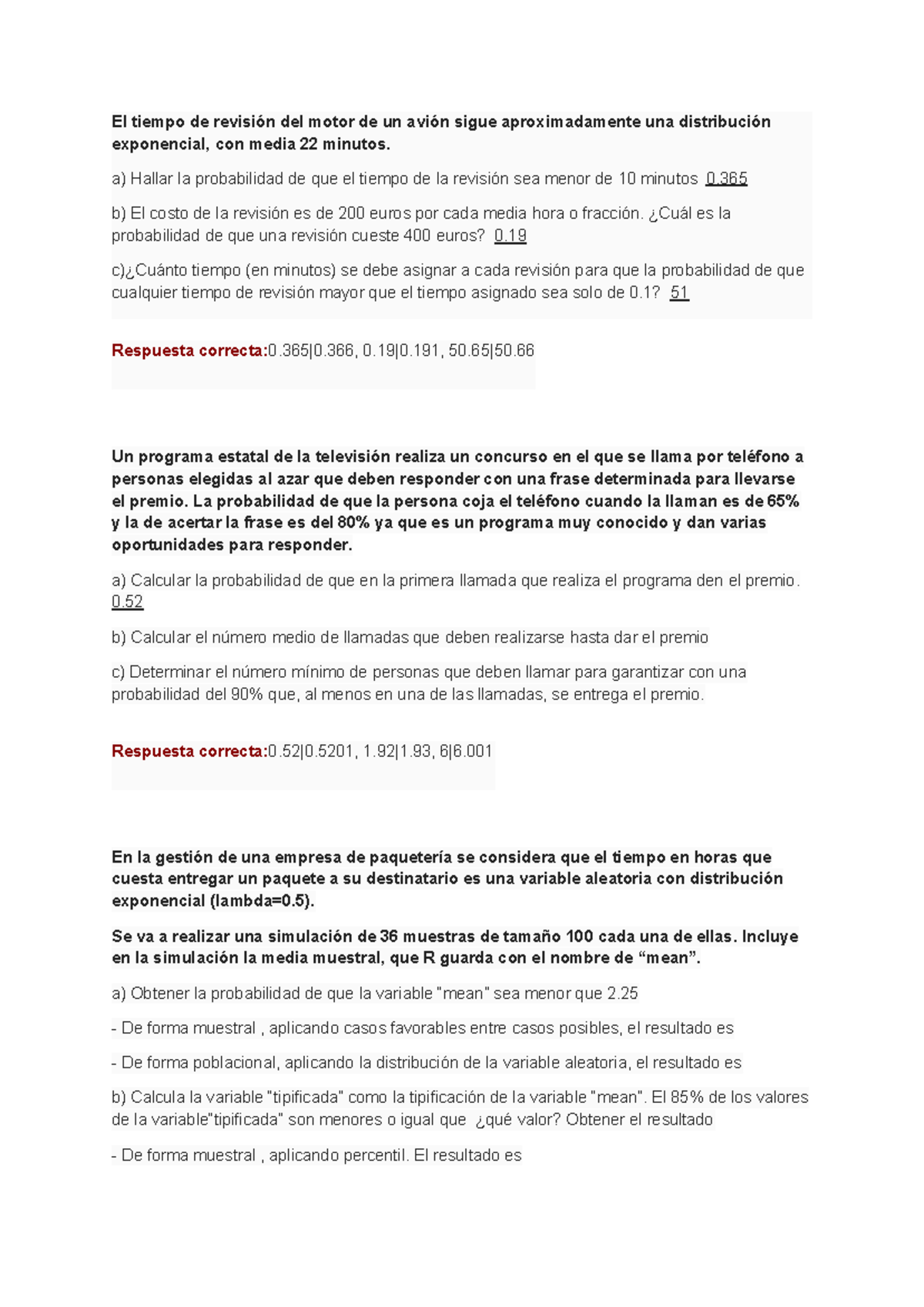 Preguntas Estadí Stica - El tiempo de revisión del motor de un avión ...
