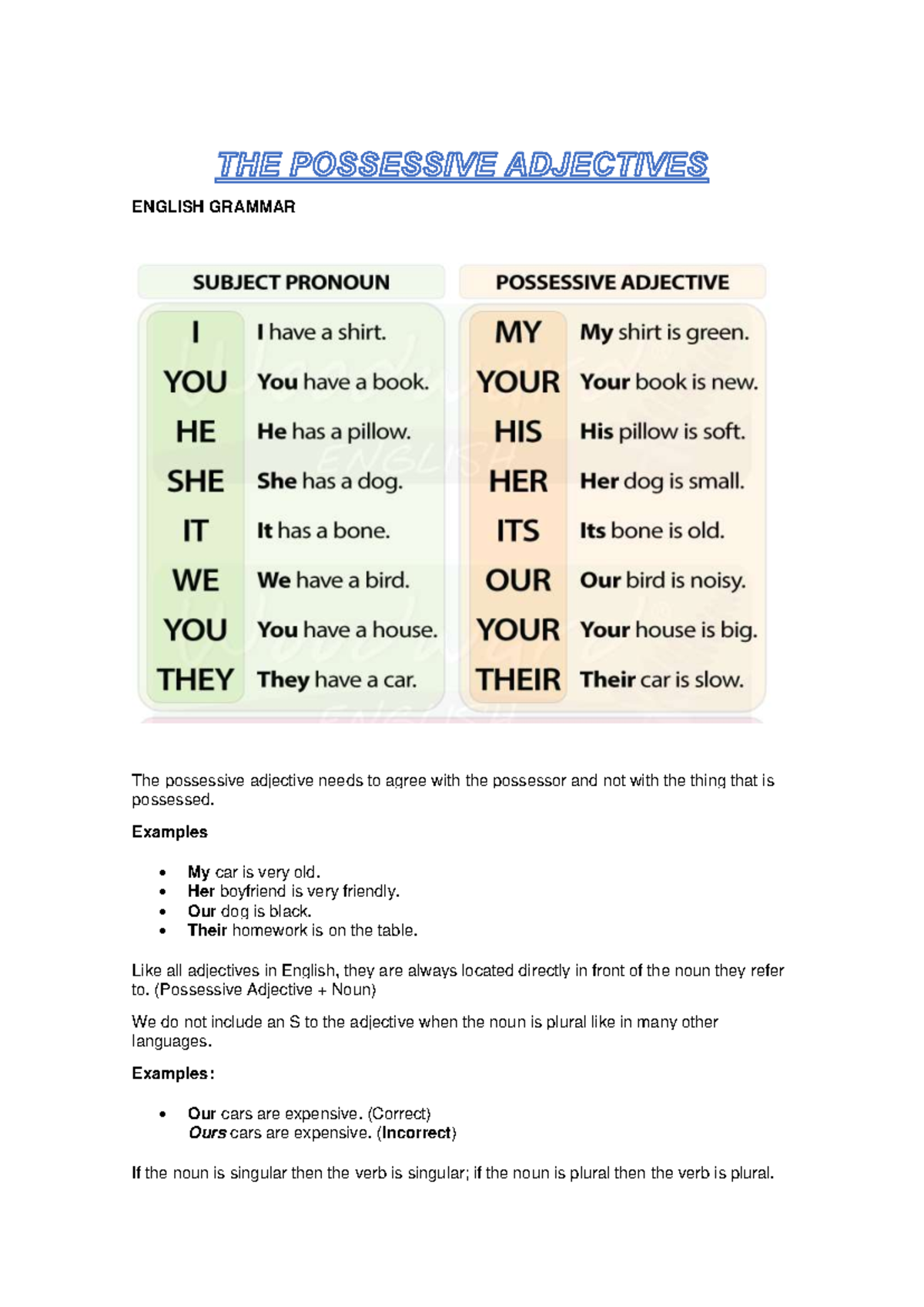 English Gramar-SOME ANY There IS-ARE Possessive Adjective - ENGLISH ...