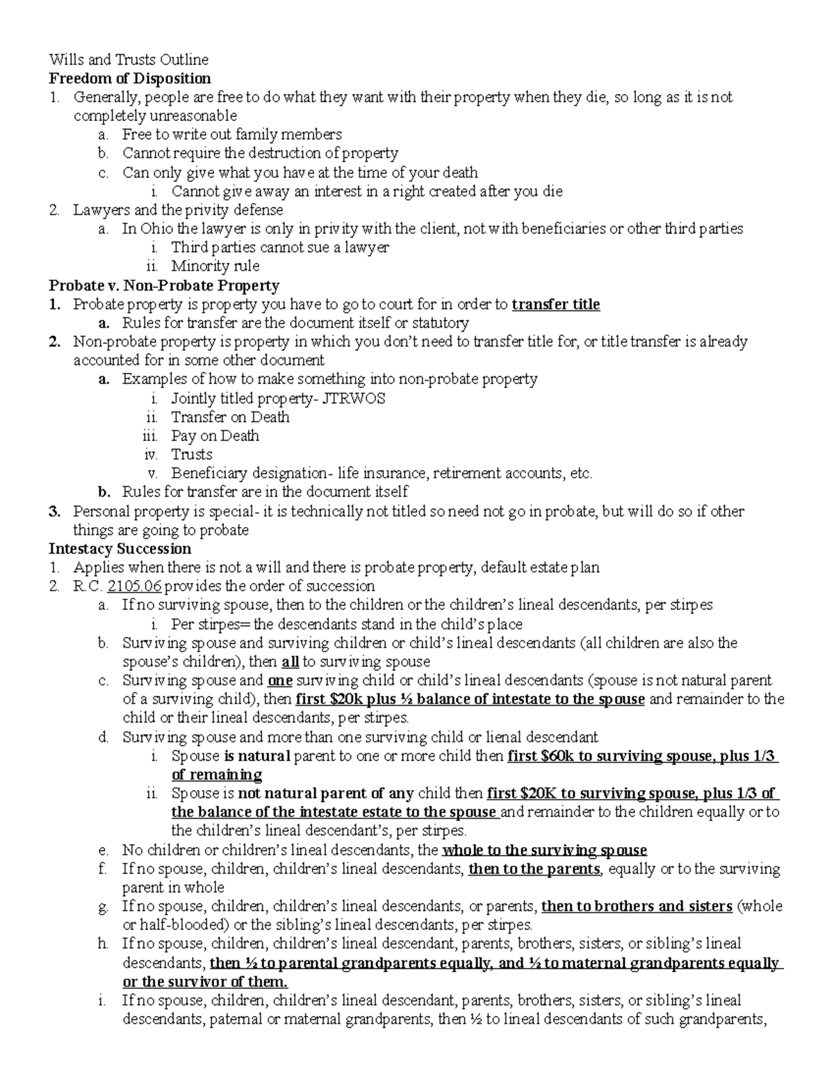 Wills and Trust Outline - Wills and Trusts Outline Freedom of ...