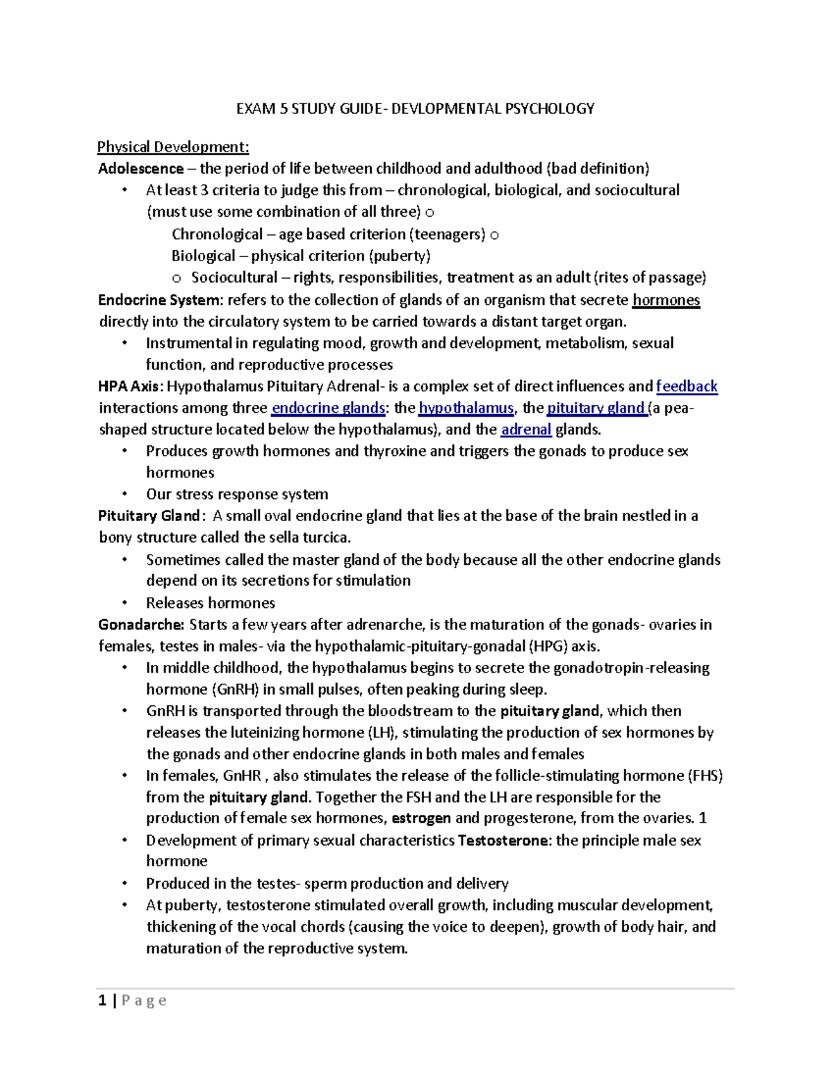 EXAM 5 Study Guide- Devlopmental Psychology - EXAM 5 STUDY GUIDE ...