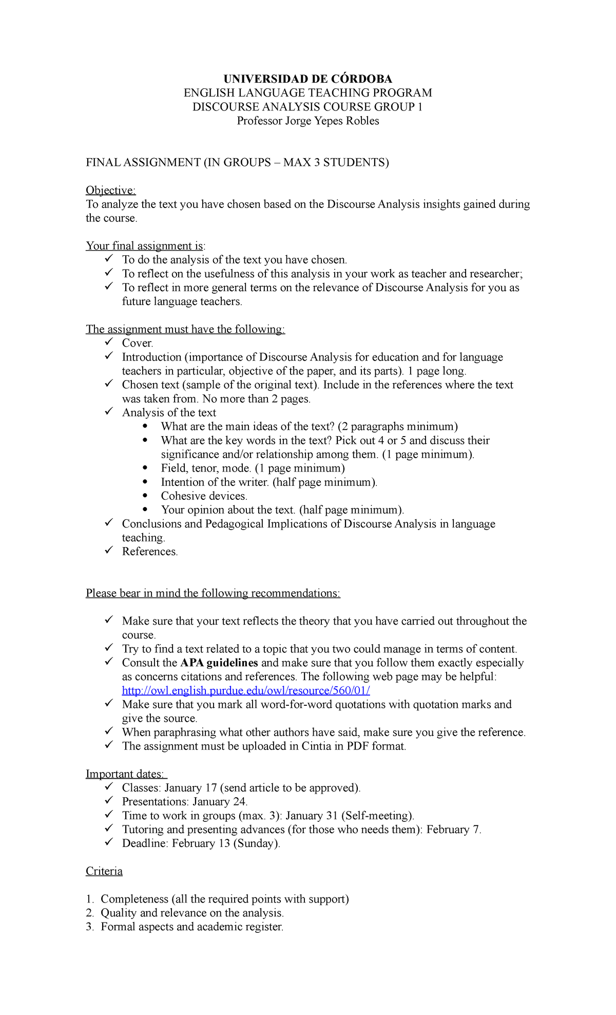 Final Paper Discourse Analysis Unicor Group 2 - UNIVERSIDAD DE CÓRDOBA ...