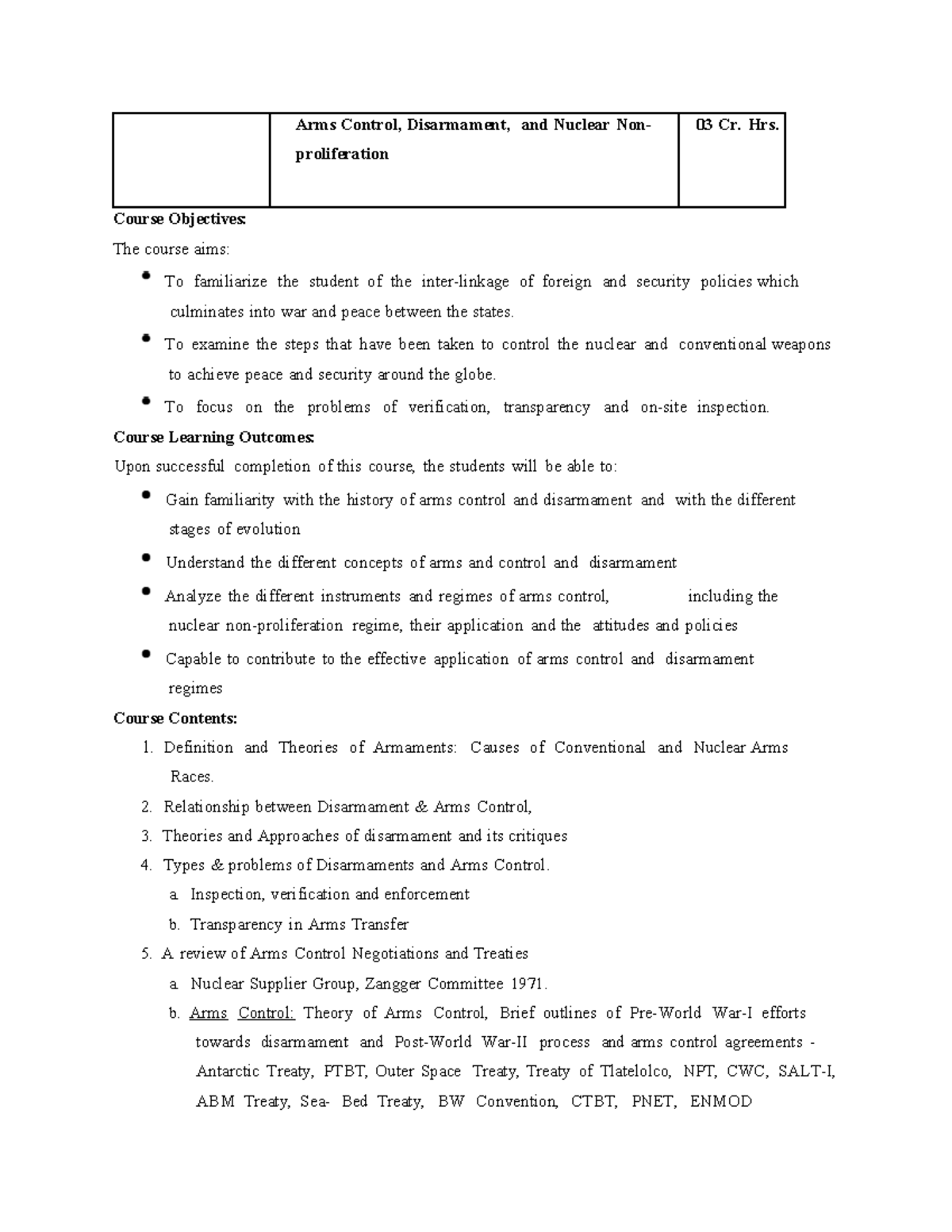 Course Outlines - Arms Control, Disarmament, and Nuclear Non ...