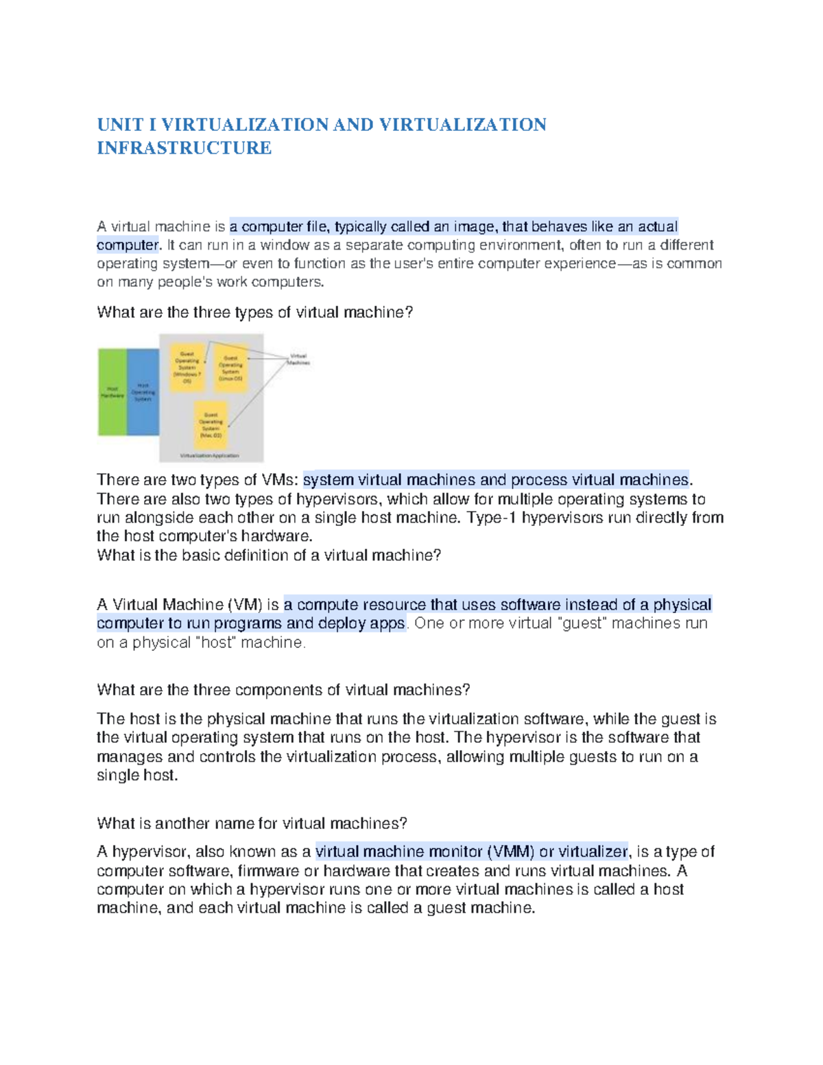 Cloud notes unit -1 - UNIT I VIRTUALIZATION AND VIRTUALIZATION ...