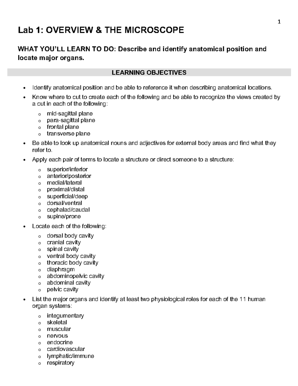 1 Overview and The Microscope - Lab 1: OVERVIEW & THE MICROSCOPE WHAT ...