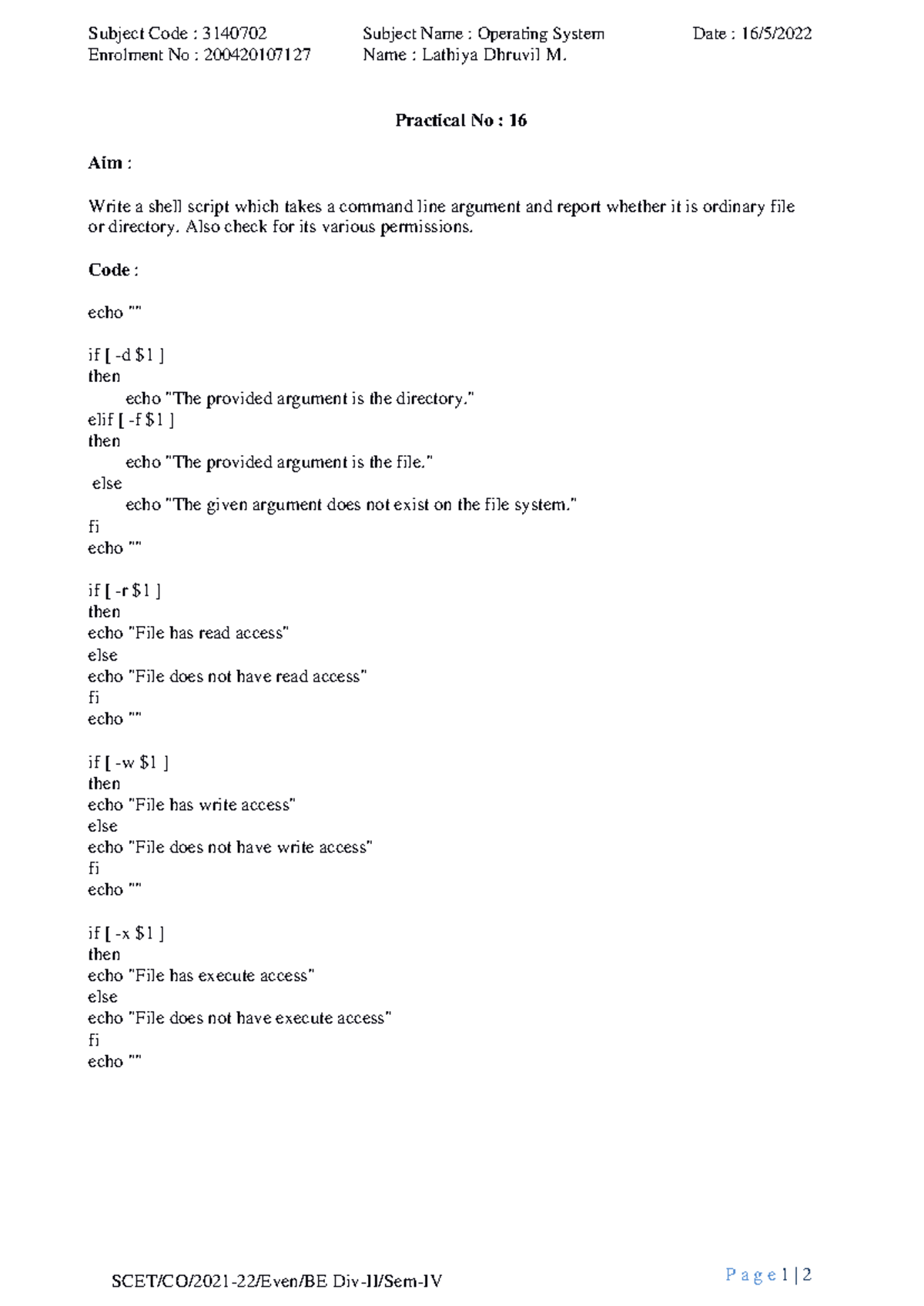 command various permission - Subject Code : 3140702 Enrolment No ...