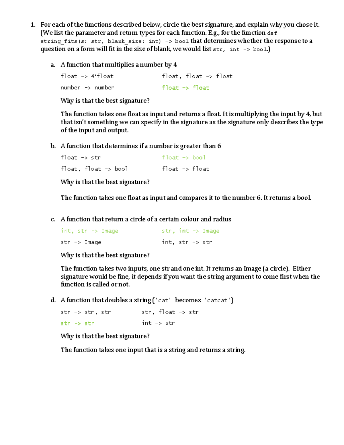 How to Design Functions Worksheet Solutions - For each of the functions ...