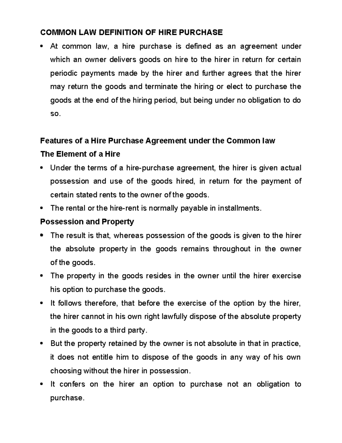 Hire Purchase Definition at CL - COMMON LAW DEFINITION OF HIRE PURCHASE ...