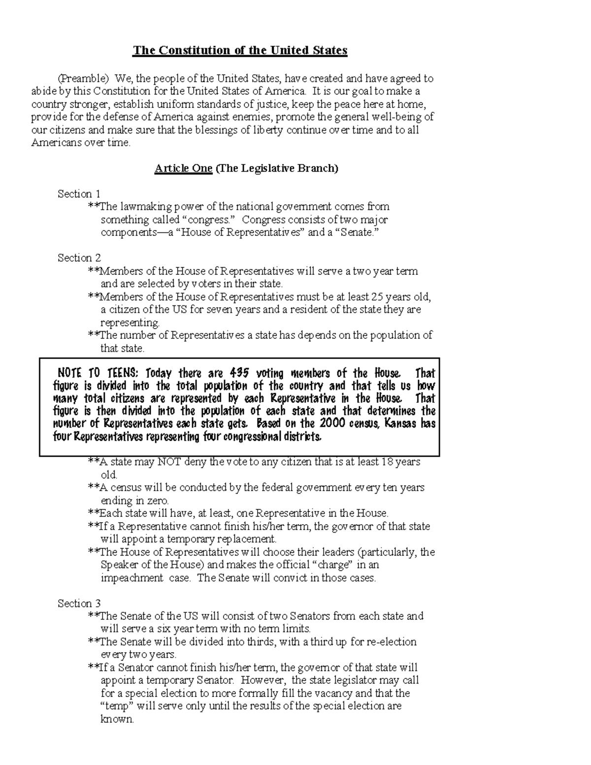 Easy Constitution of the US - The Constitution of the United States ...