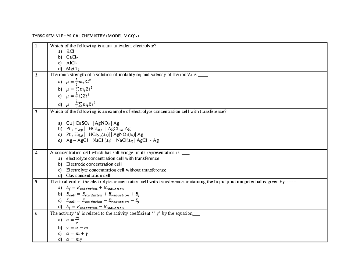 TYGS Phy Chemistry - Multiple choice questions - TYBSC SEM VI PHYSICAL ...