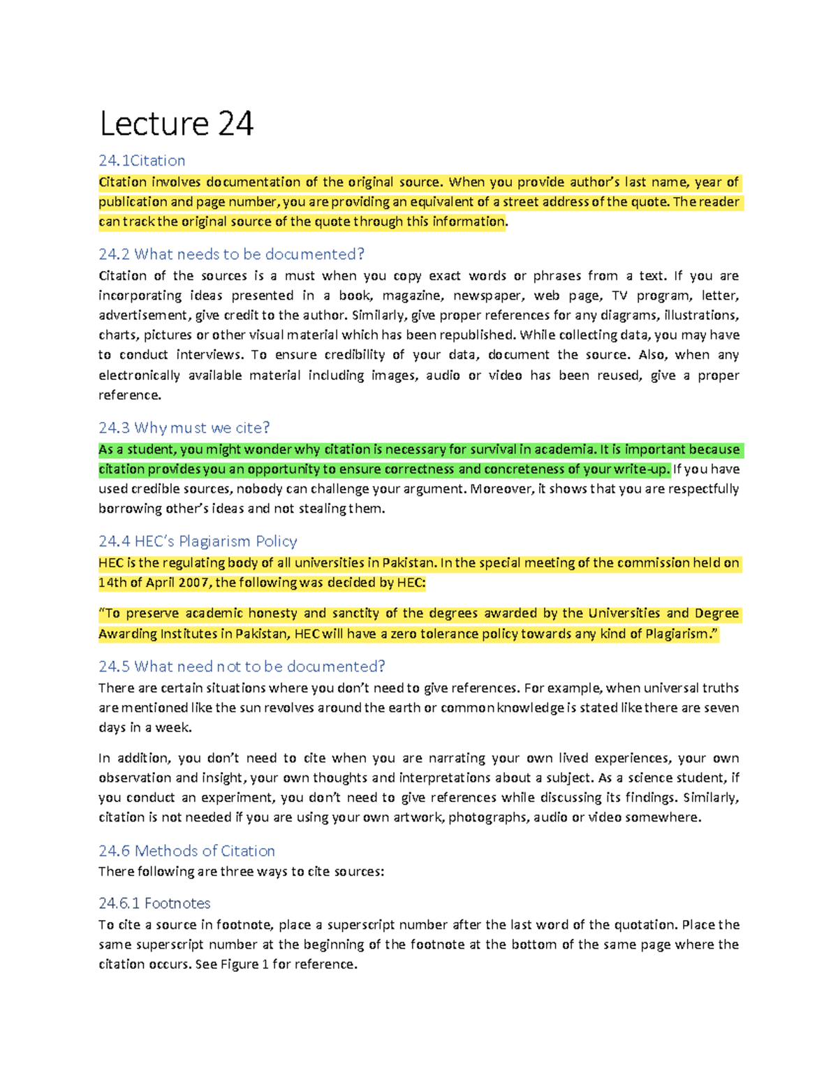 HUM102 Handouts Lecture 24 - Lecture 24 24 Citation Citation involves ...