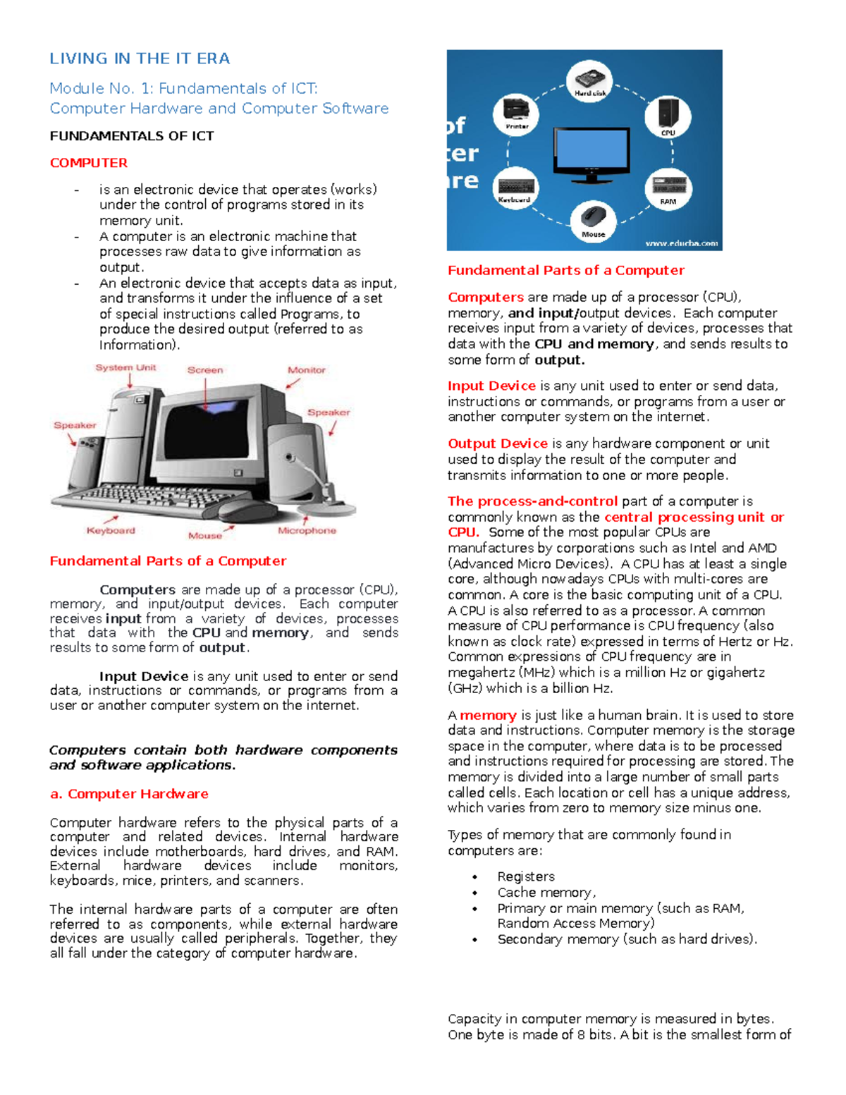 Living IN THE IT ERA - LIVING IN THE IT ERA Module No. 1: Fundamentals ...