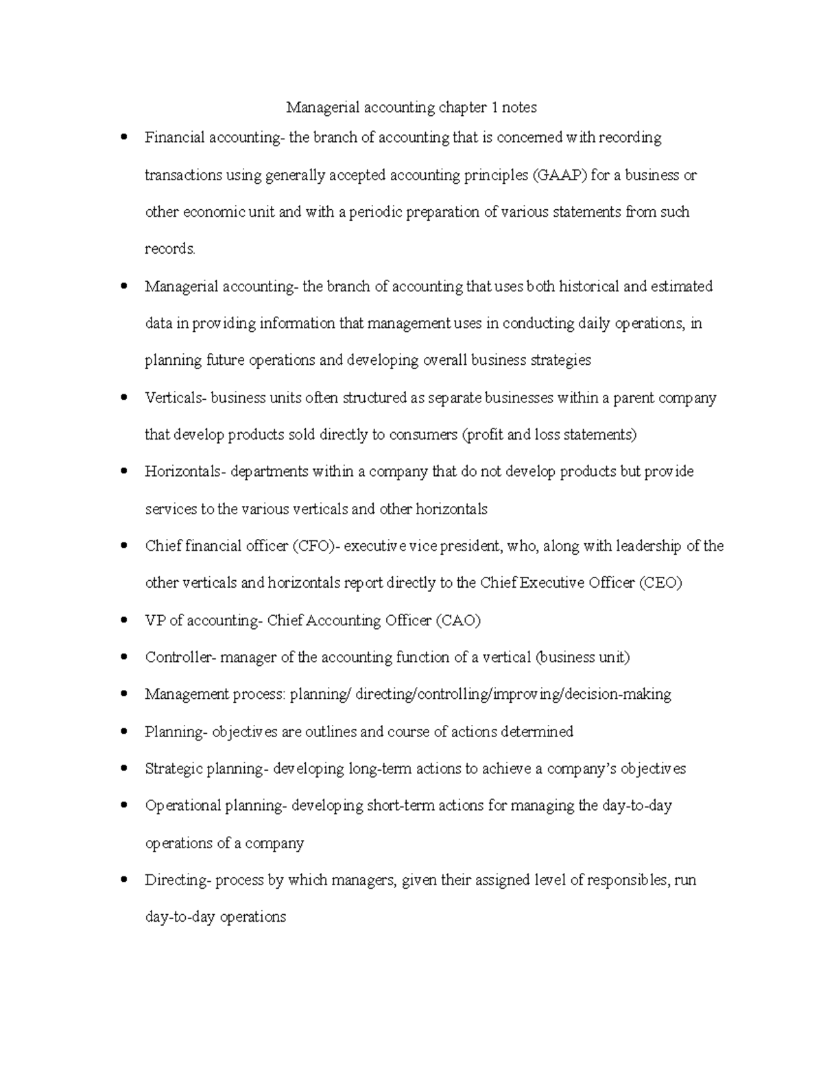 Module 1 chapter 1 notes - Managerial accounting chapter 1 notes ...