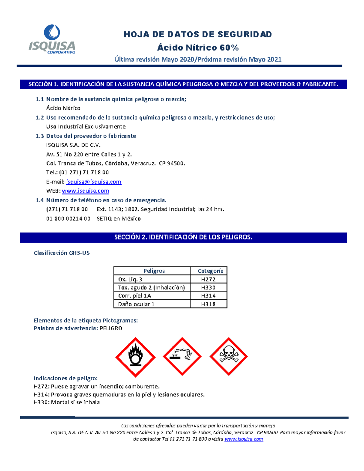 Acido Nitrico - HDS - Las condiciones ofrecidas pueden variar por la ...