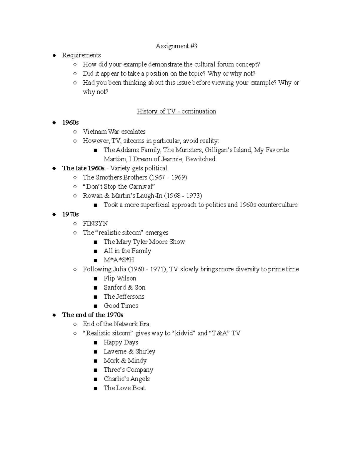 Media Studies 3 16 - class notes - Assignment # Requirements How did ...