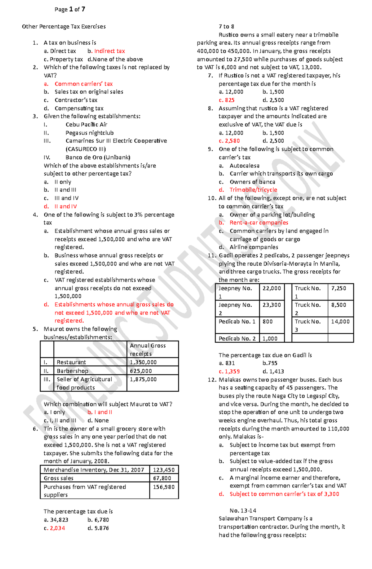 339094022 other percentage tax doc - Other Percentage Tax Exercises A tax on business is a ...