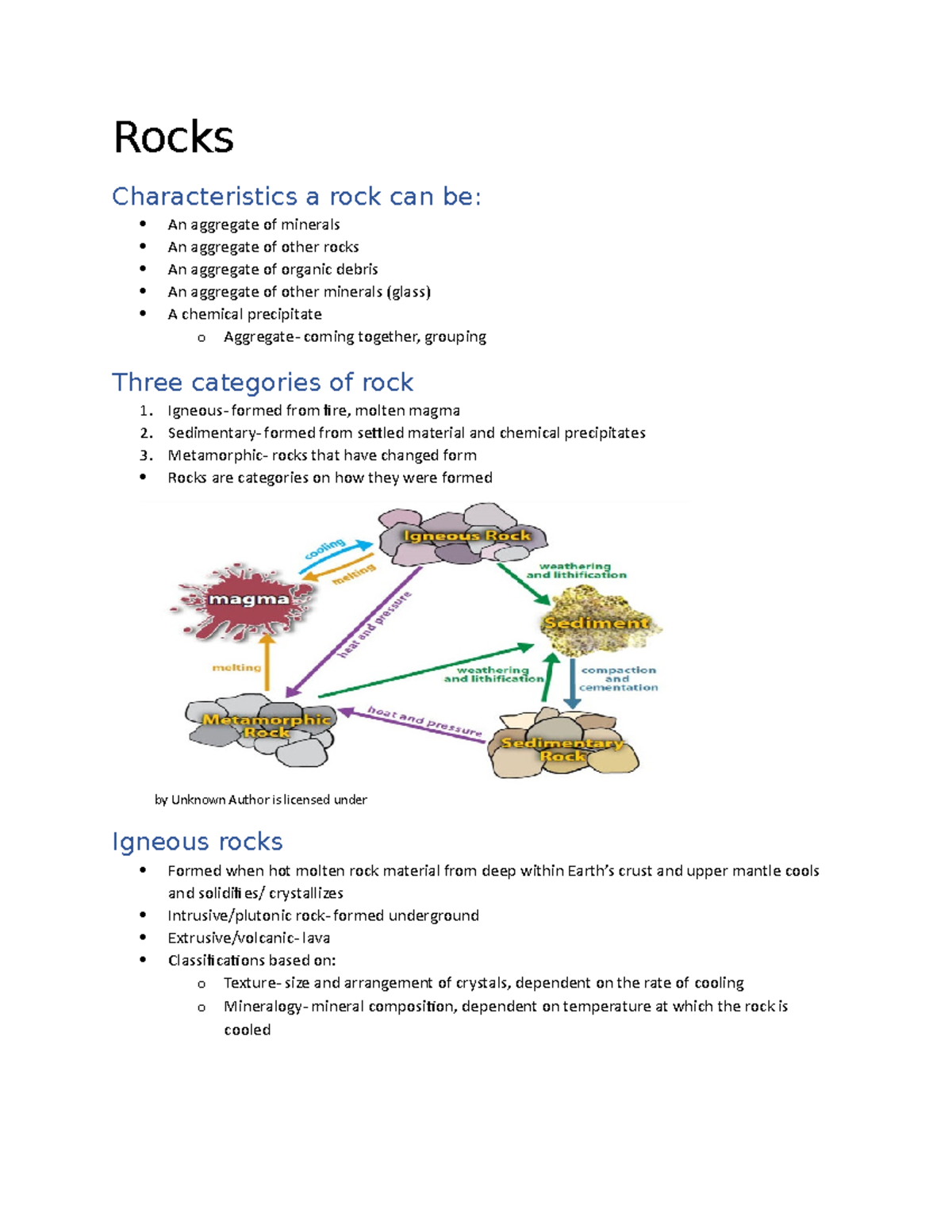 Rock notes - Rocks Characteristics a rock can be: An aggregate of ...