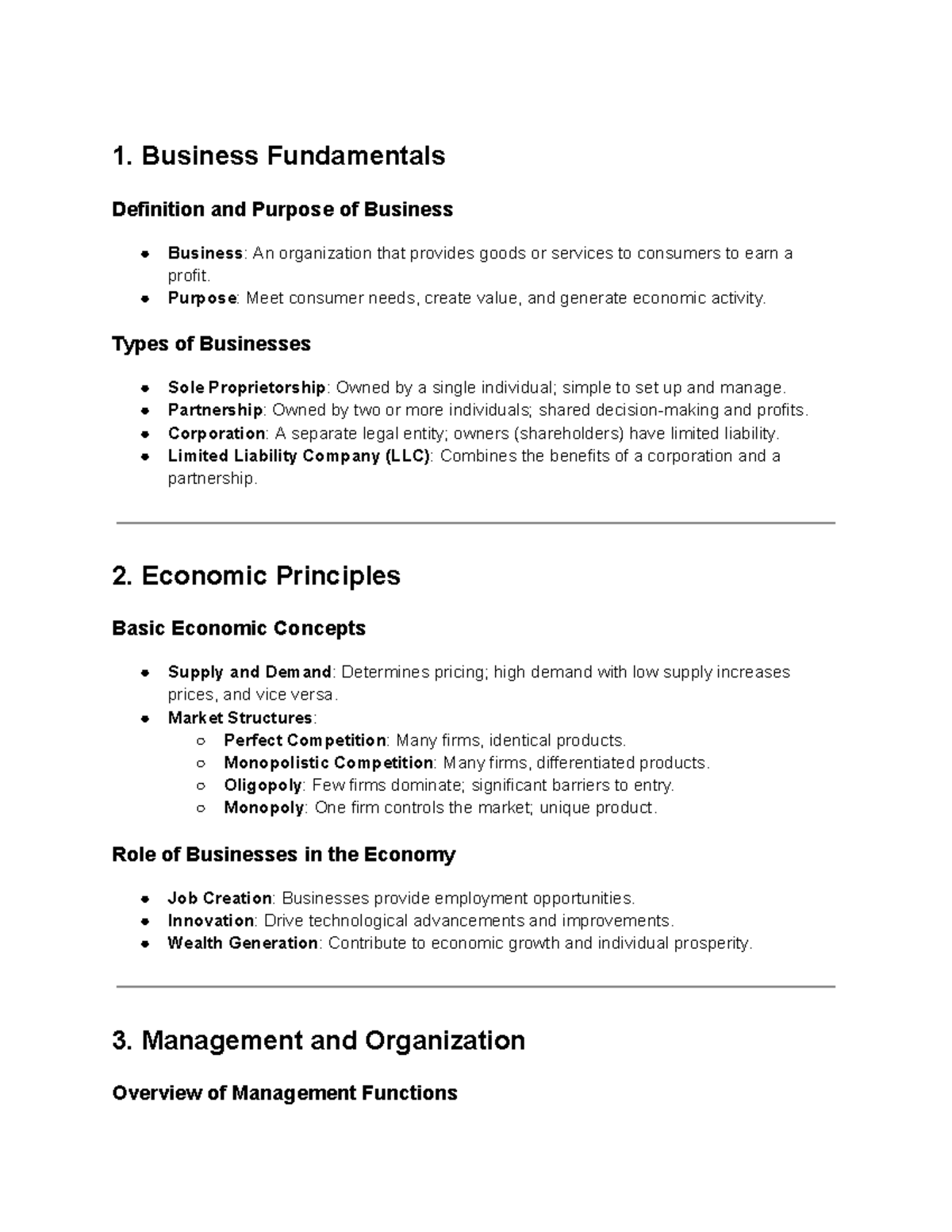 Notes - 1. Business Fundamentals Definition and Purpose of Business ...
