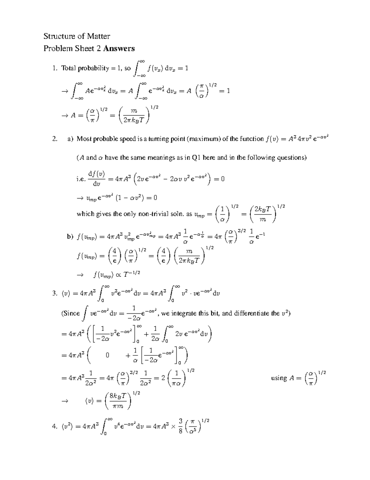 2010-2011 Structure of Matter Problem Sheet 2 - Solutions - Structure ...