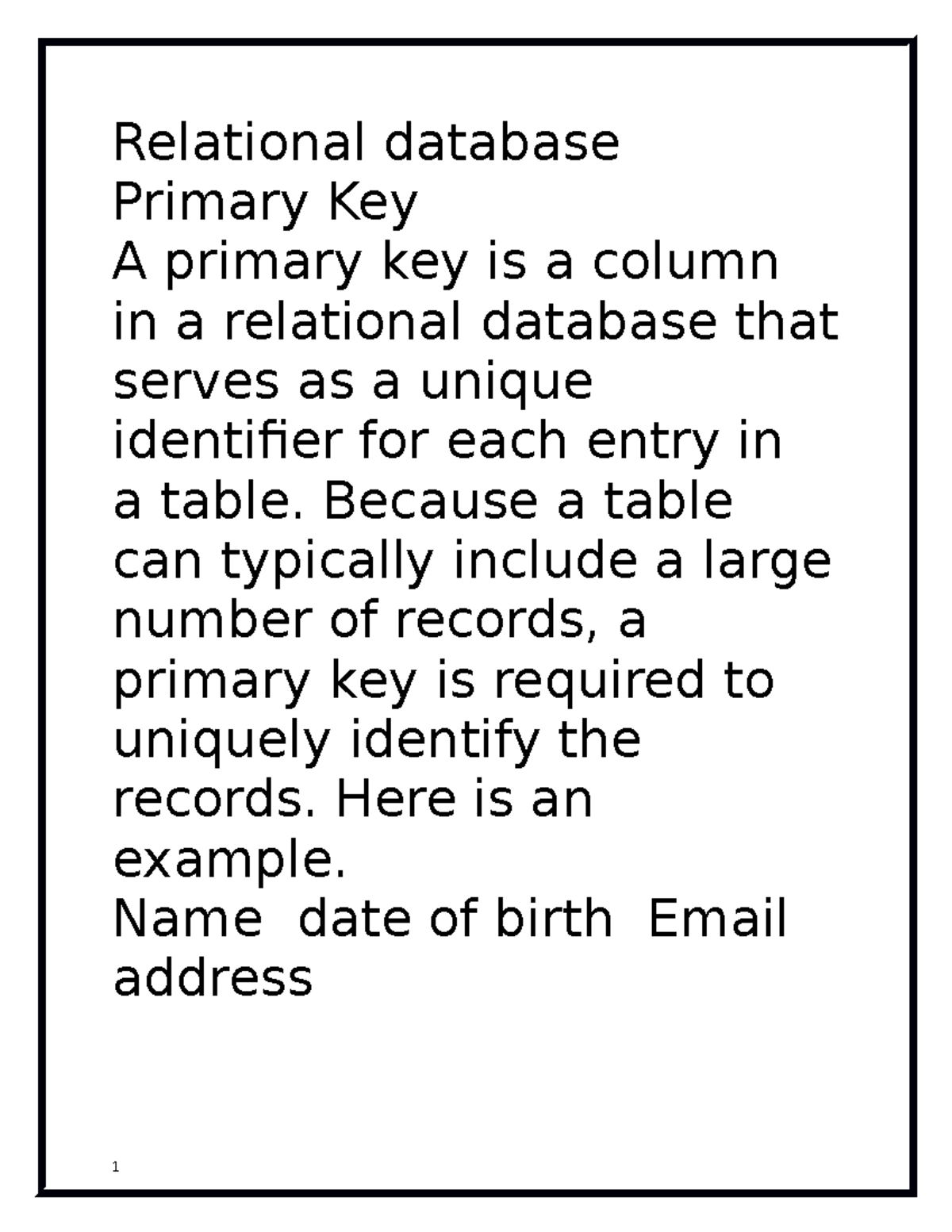 Pk And Fk Relational Database Primary Key A Primary Key Is A Column In A Relational Database