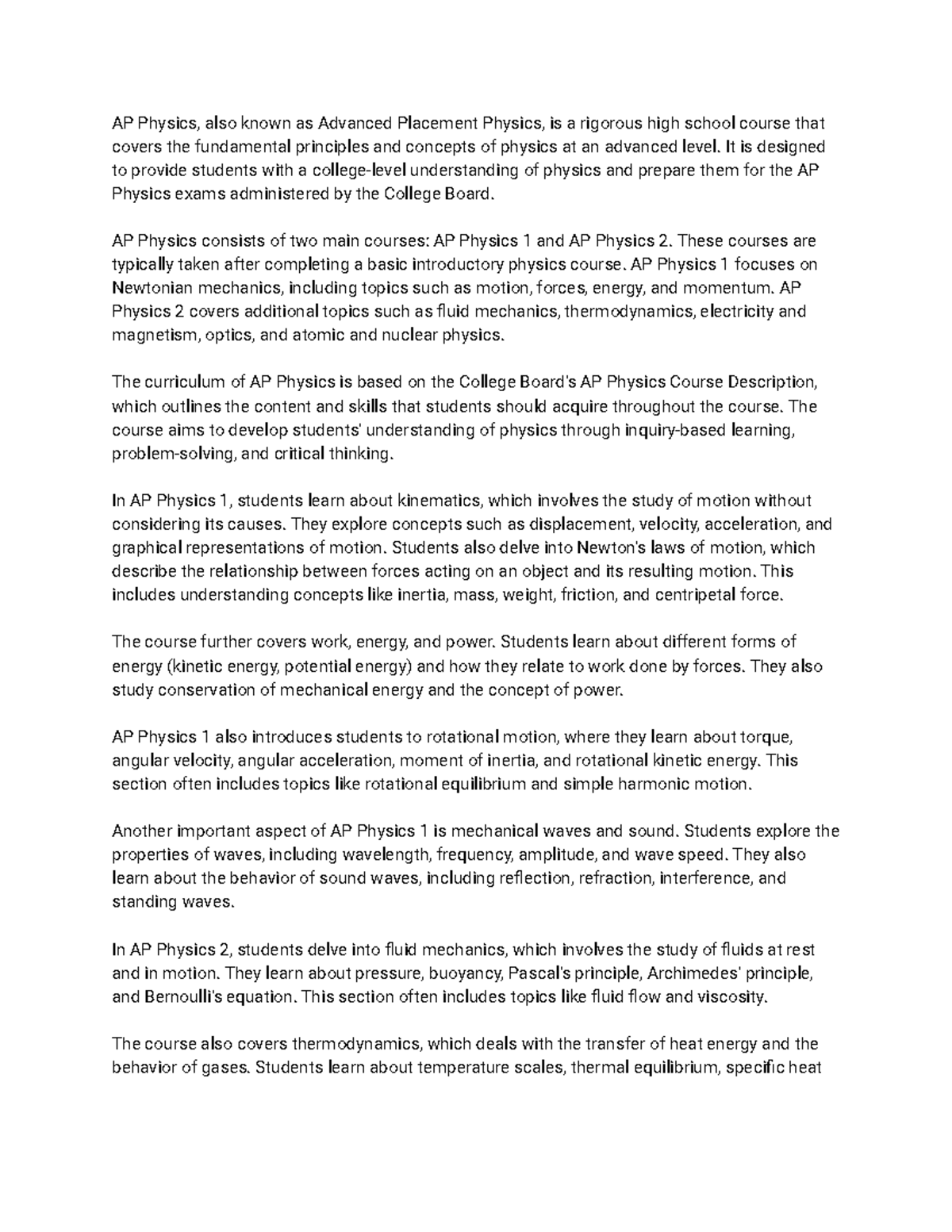 AP Physics, deep detail origin - AP Physics, also known as Advanced ...