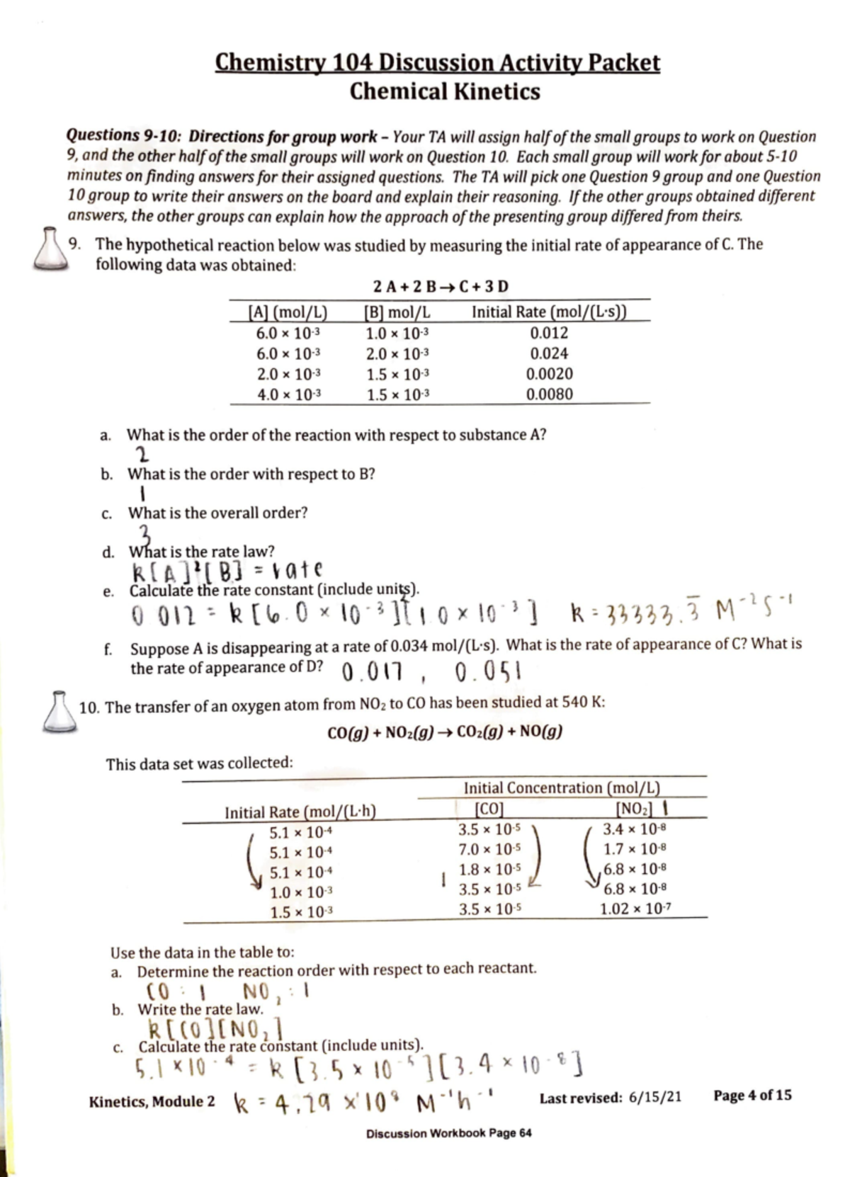 Module 2: Chemical Kinetics - Chemistry 104 Discussion Activity Packet ...