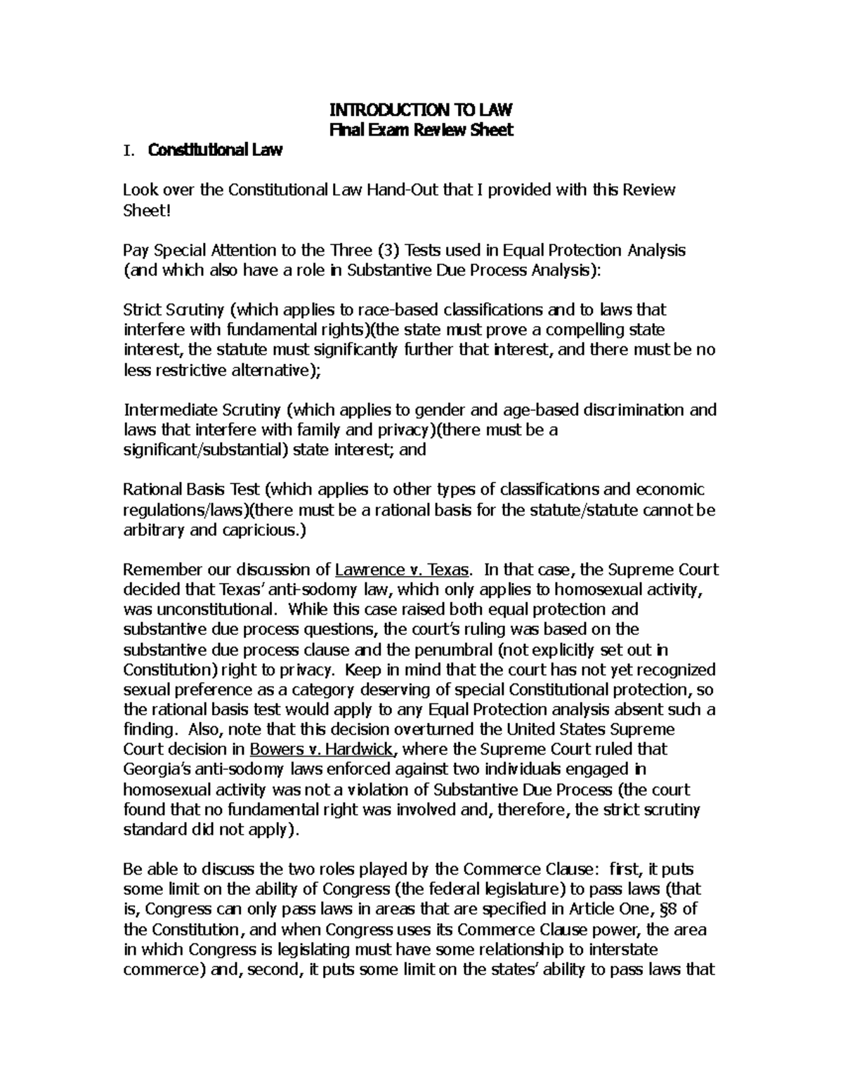 Introfinal Exam Review Notes 12062021 INTRODUCTION TO LAW Final Exam