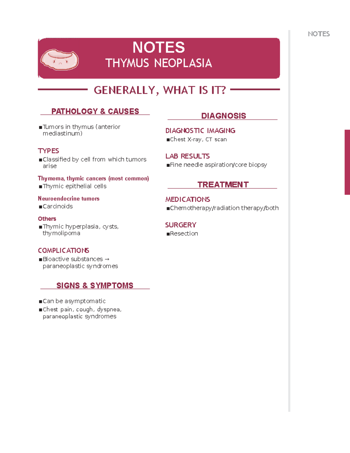 Thymus neoplasia - NOTES THYMUS NEOPLASIA NOTES GENERALLY, WHAT IS IT ...