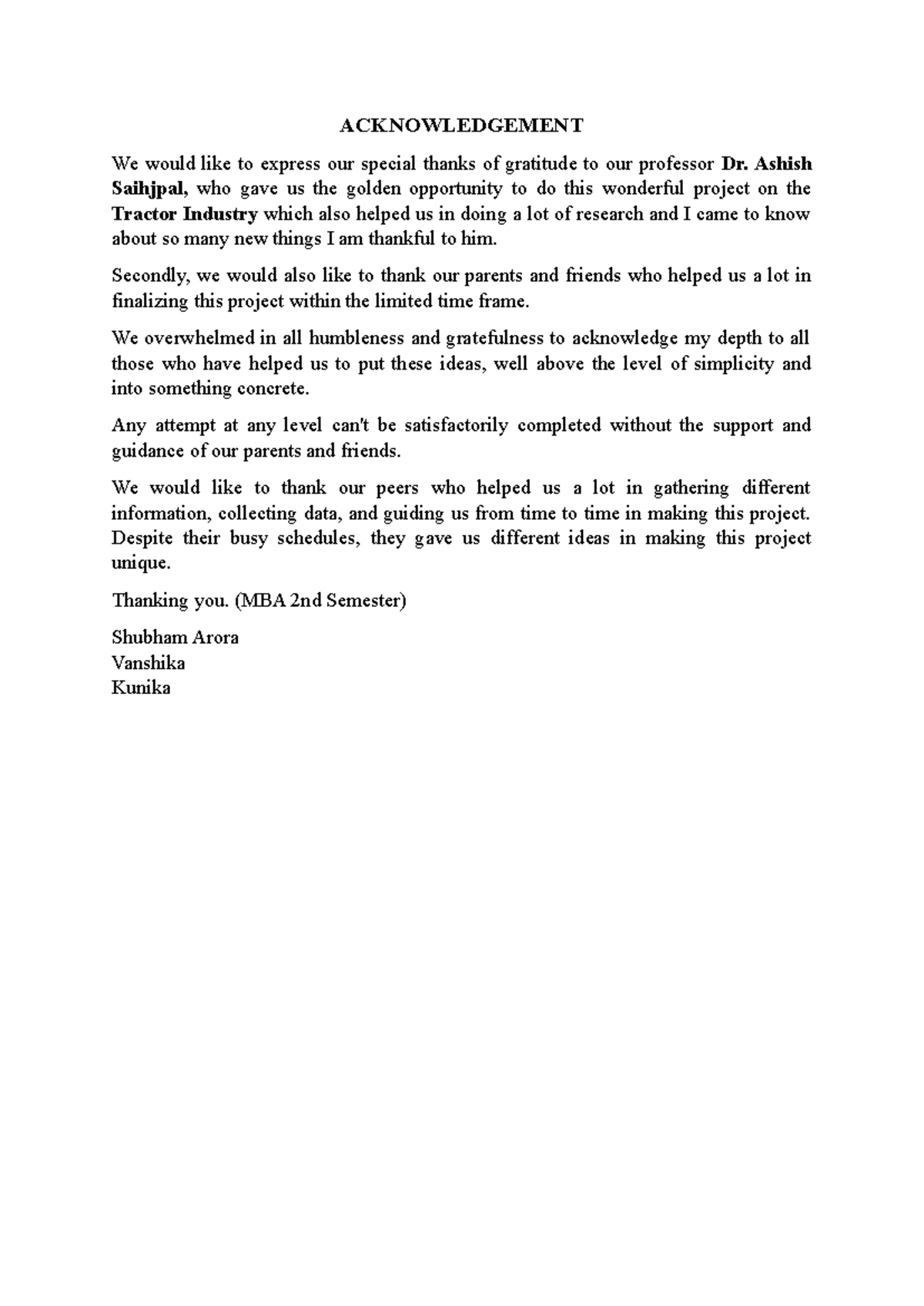 Acknowledgement - Summary What's Your Flavour? - ACKNOWLEDGEMENT We ...