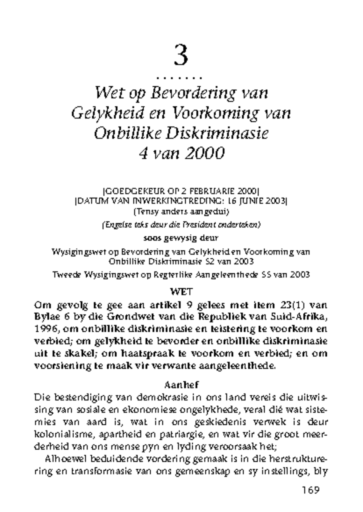 2000-04-afr - Weet jy - ....... 3 Wet op Bevordering van Gelykheid en ...