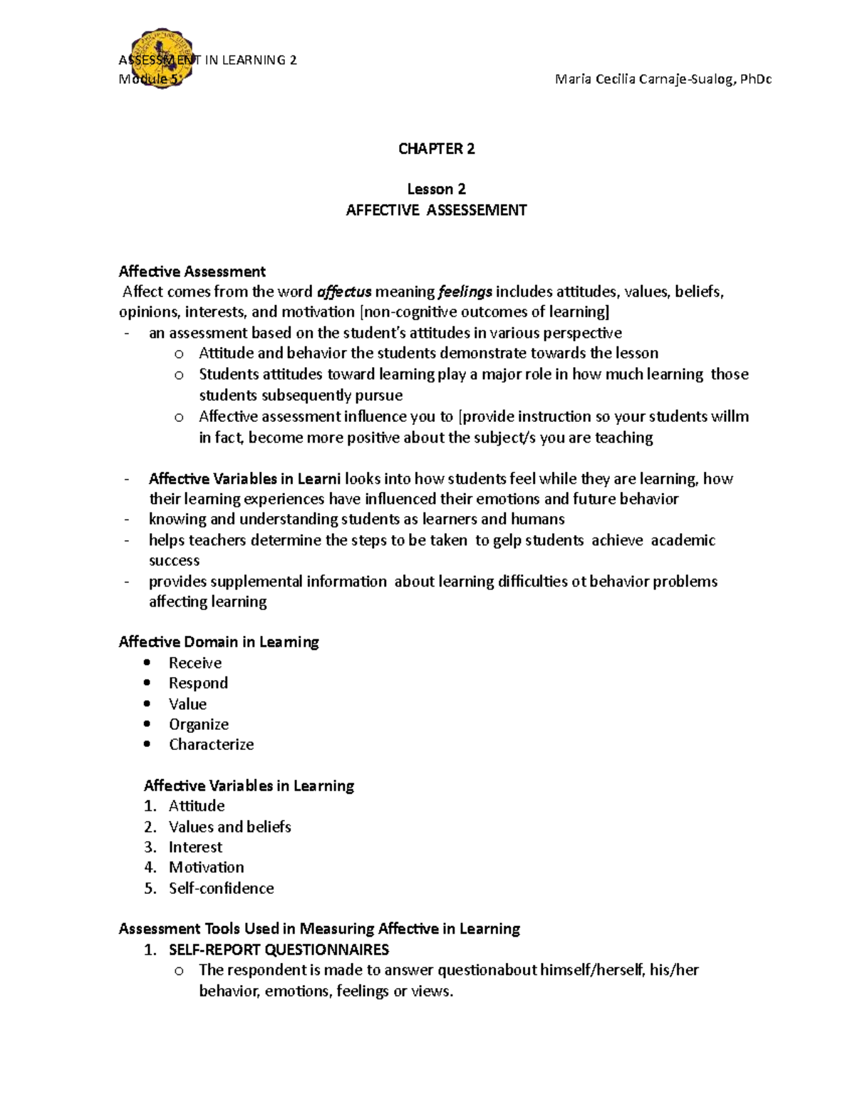Module 5 Affective Assessment - Module 5 Maria Cecilia Carnaje-Sualog ...