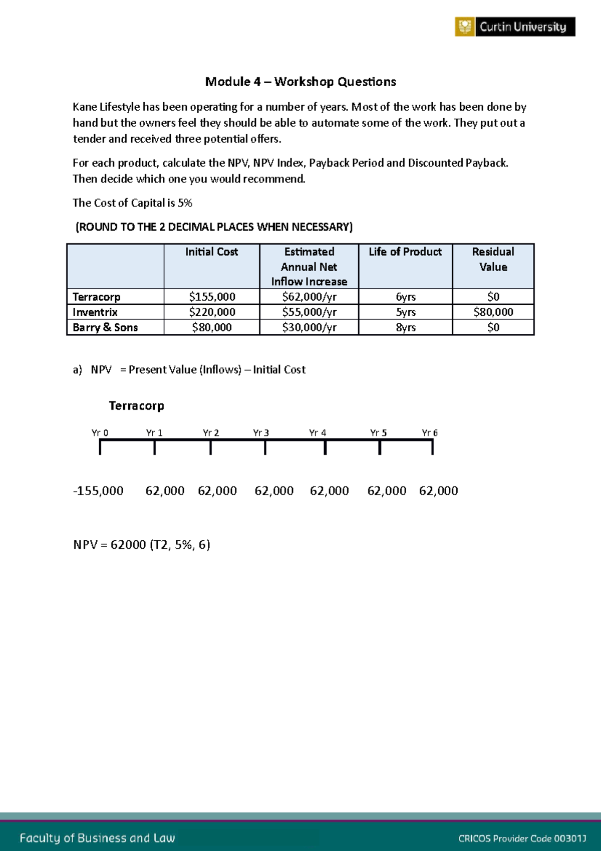 ACCT1002 M4 Workshop Questions - Module 4 – Workshop Questions Kane ...