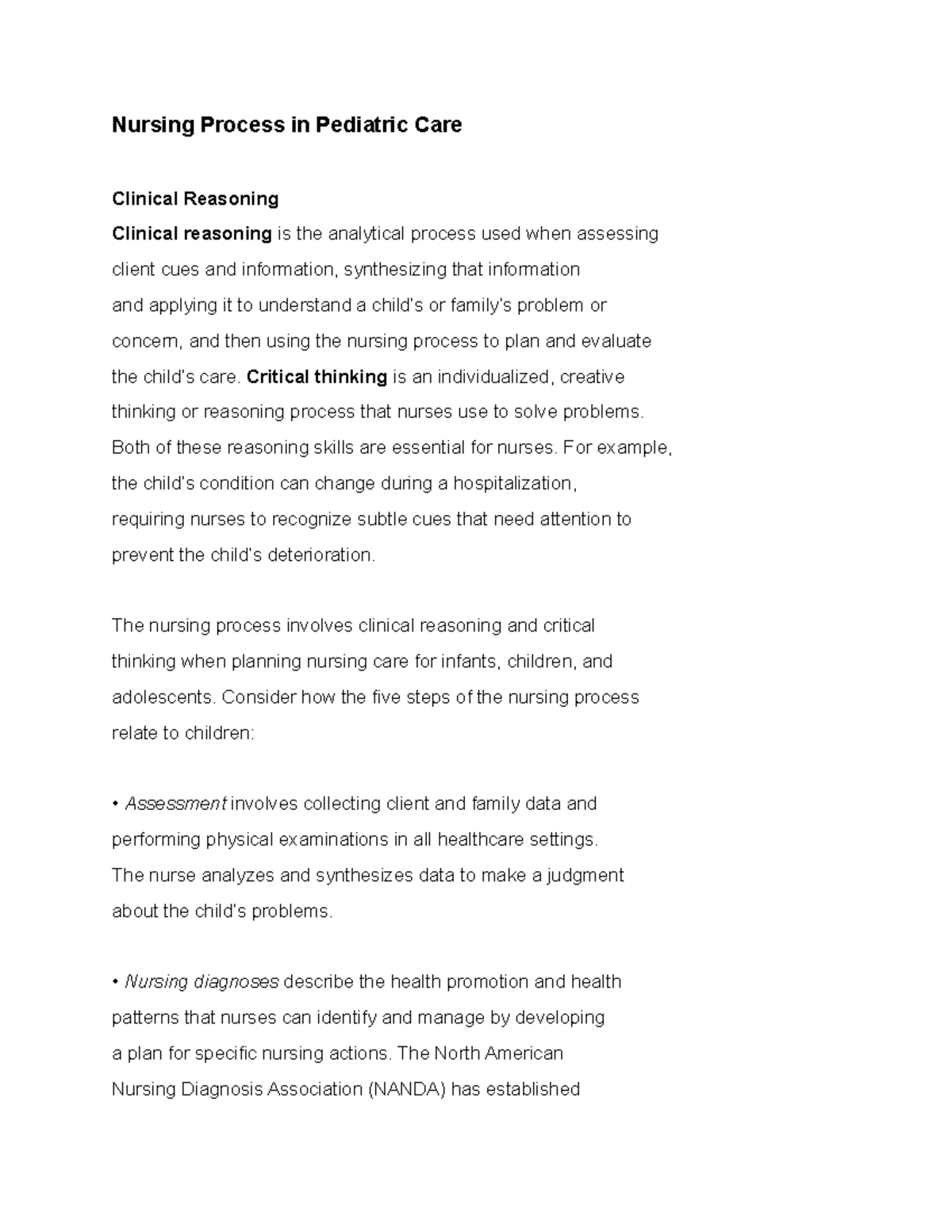 Nursing Process in Pediatric Care - Nursing Process in Pediatric Care ...