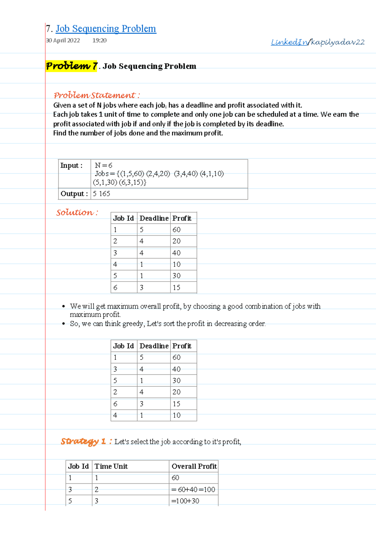 Greedy Problems-21-40 - Problem 7. Job Sequencing Problem Problem ...