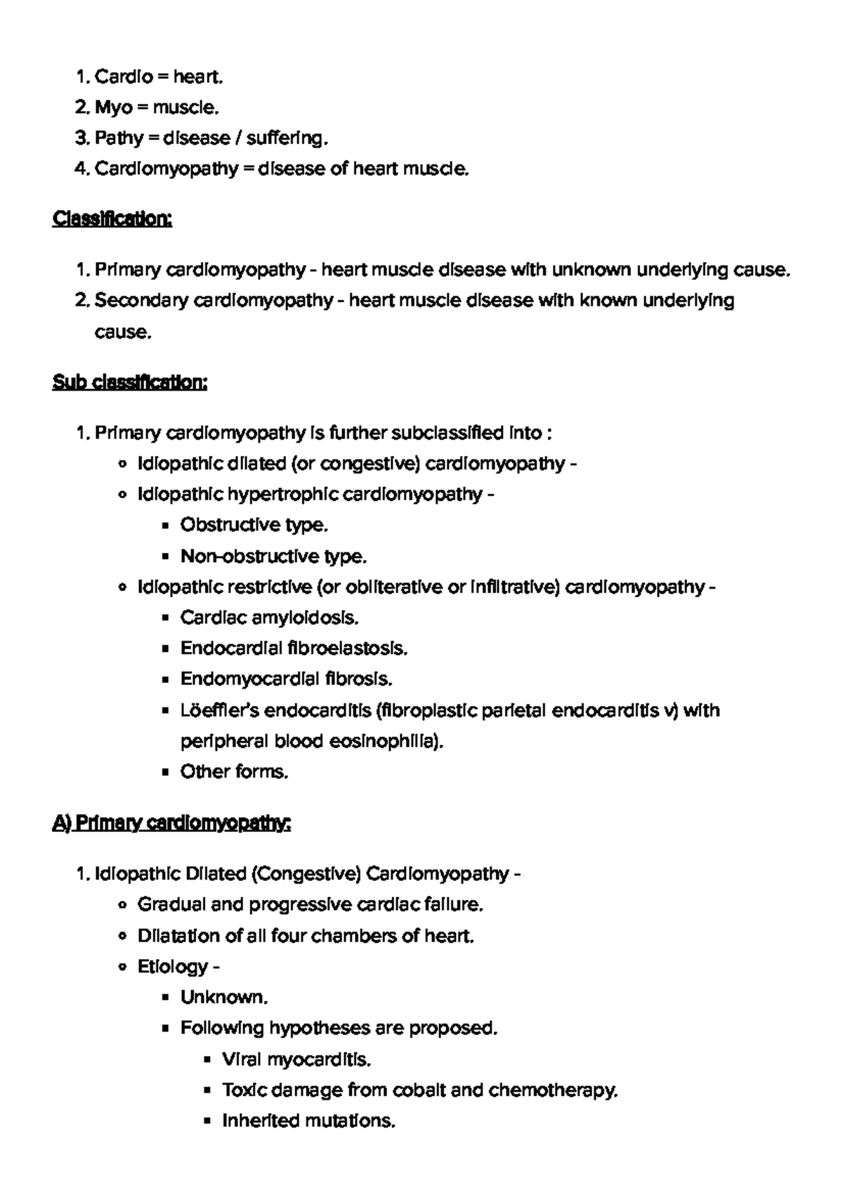 Cardiomyopathy-1 - Heart diseases - . Cardio = heart. þ. Myo = muscle ...