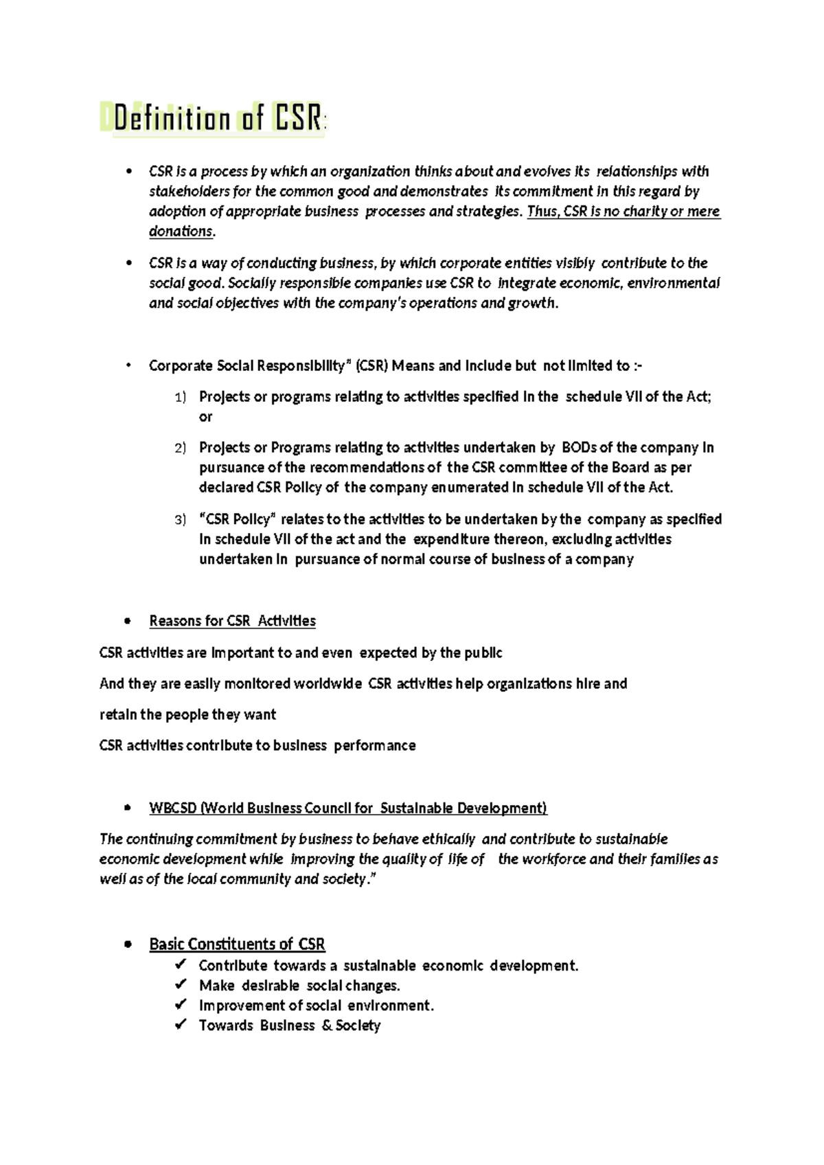 Corporate Social Responsibilities - CSR is a process by which an ...