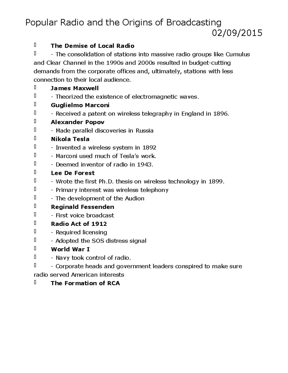 Popular Radio and the Origins of Broadcasting Feb. 9 - Popular Radio ...