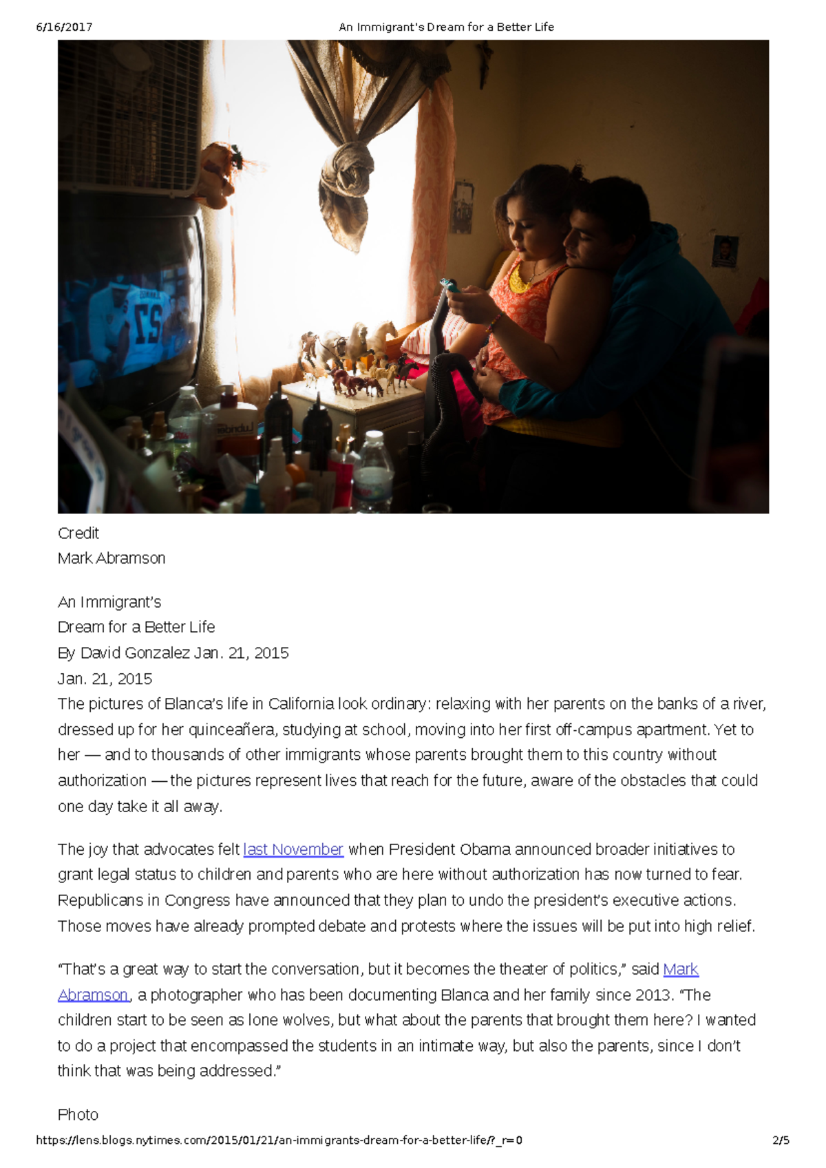 Narrative Photo Essay - Credit Mark Abramson An Immigrant’s Dream for a ...