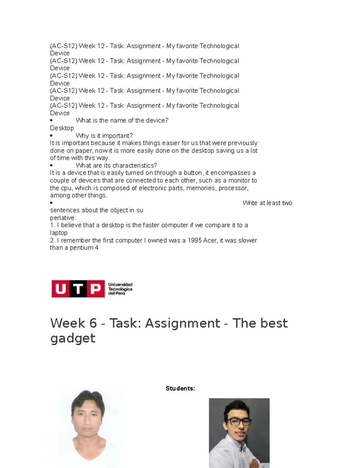 Week 6 - Task Assignment - The best gadget - (AC-S12) Week 12 - Task ...