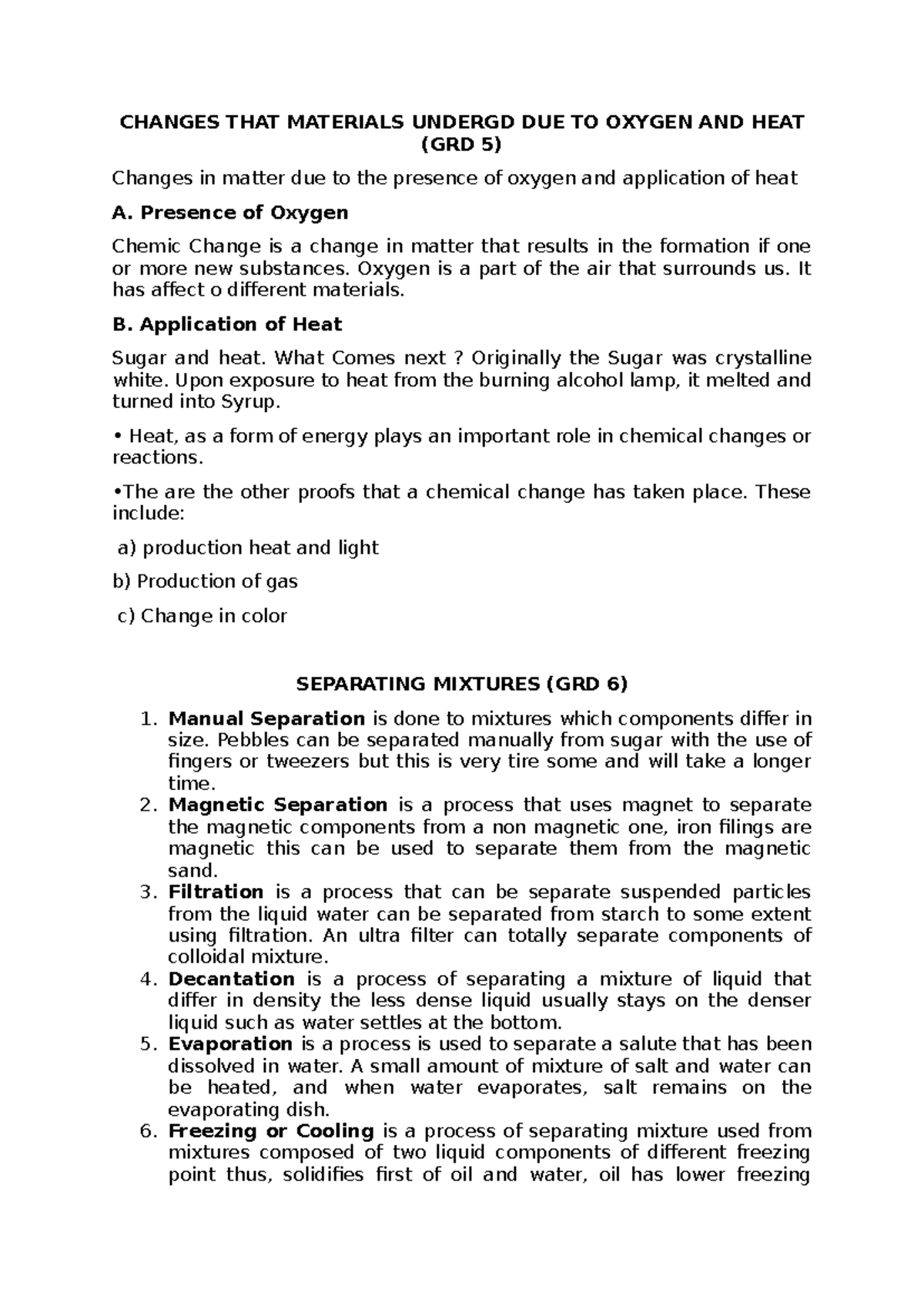 (Scie Bio) - eed 101 - CHANGES THAT MATERIALS UNDERGD DUE TO OXYGEN AND ...