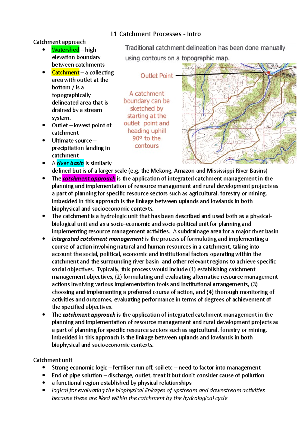 L1 Catchment Processes - Outlet – lowest point of catchment Ultimate ...