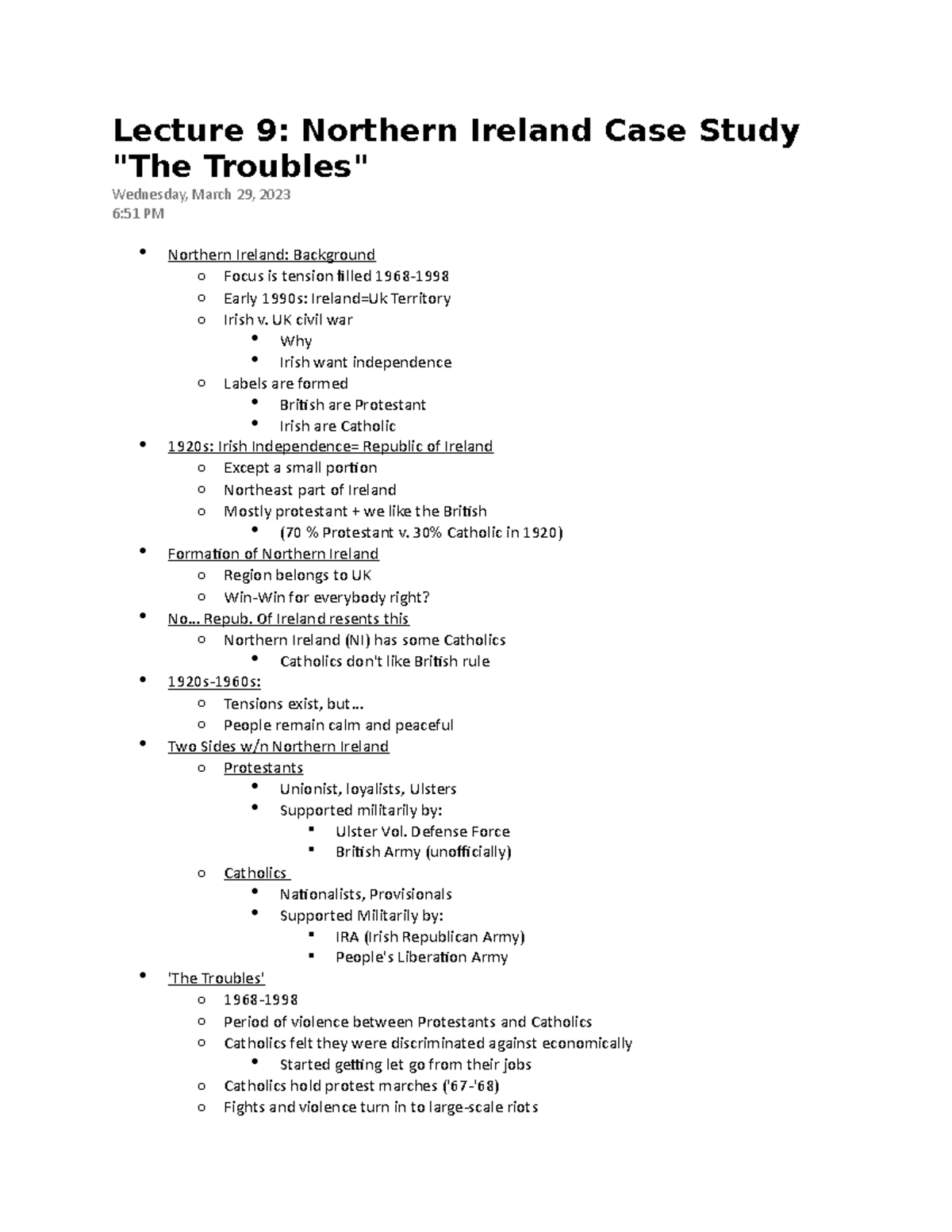 Lecture 9 Northern Ireland Case Study The Troubles - Lecture 9 ...