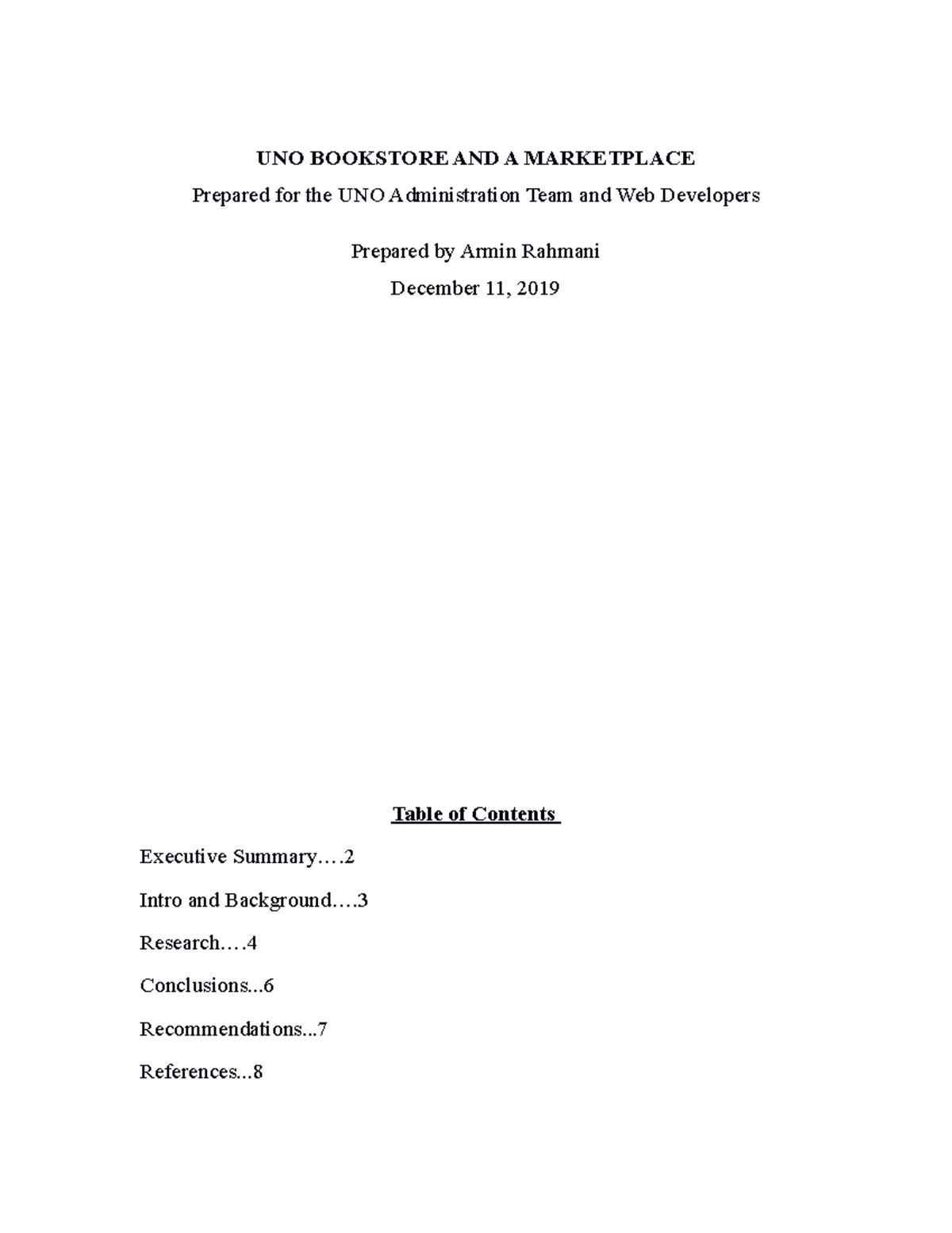 Formal Report - UNO BOOKSTORE AND A MARKETPLACE Prepared for the UNO ...