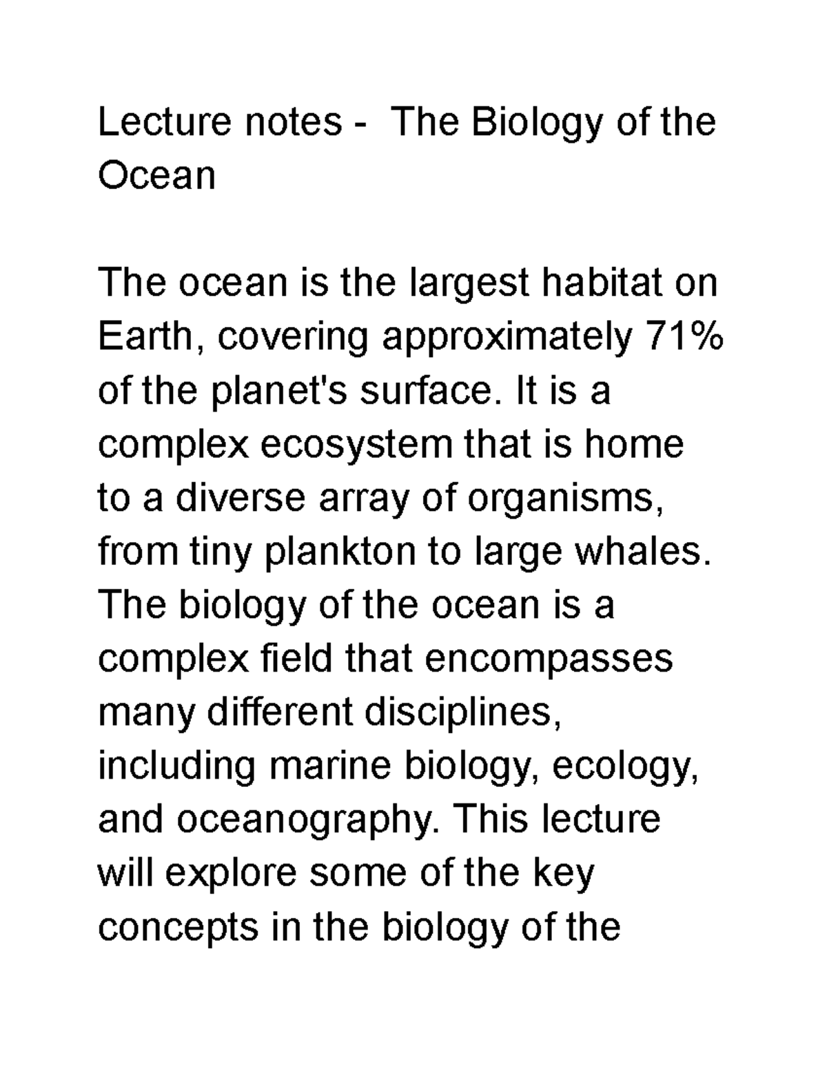 Lecture notes - The Biology of the Ocean - Google Docs - Lecture notes ...