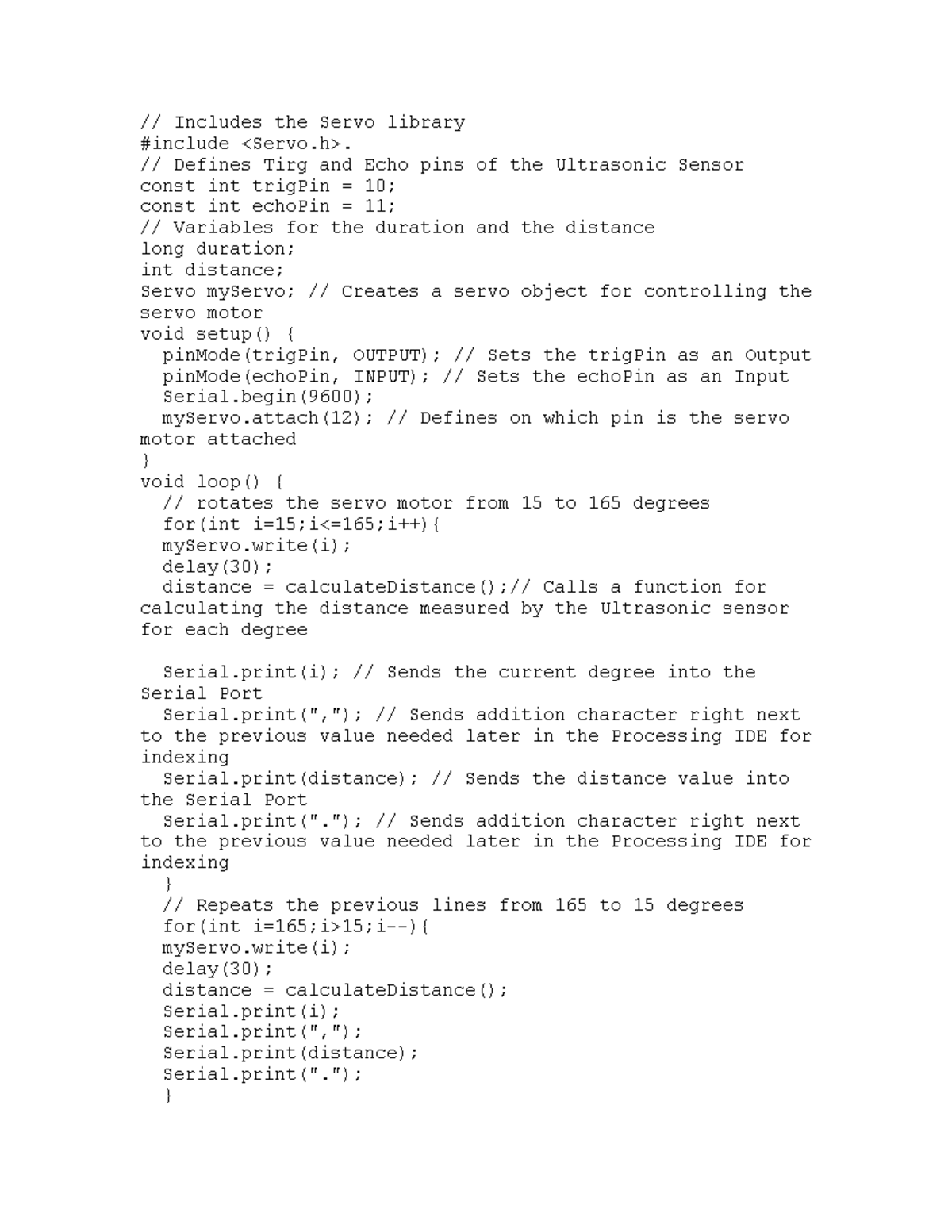 Arduino Code Includes The Servo Library Include Defines Tirg