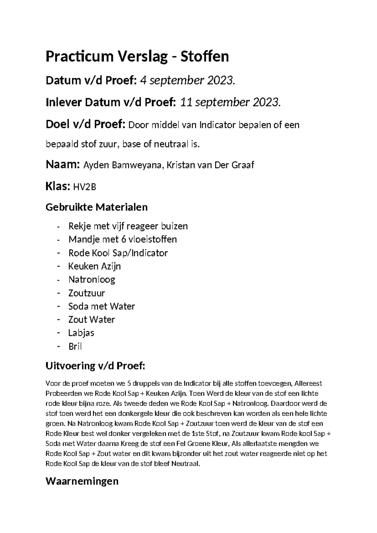 Practicum Verslag - Stoffen - Practicum Verslag - Stoffen Datum v/d ...