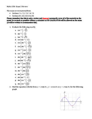 Exam 3 Formulas-1 - Formulas - Exam 3 Formulas Sum and Difference: sin ...
