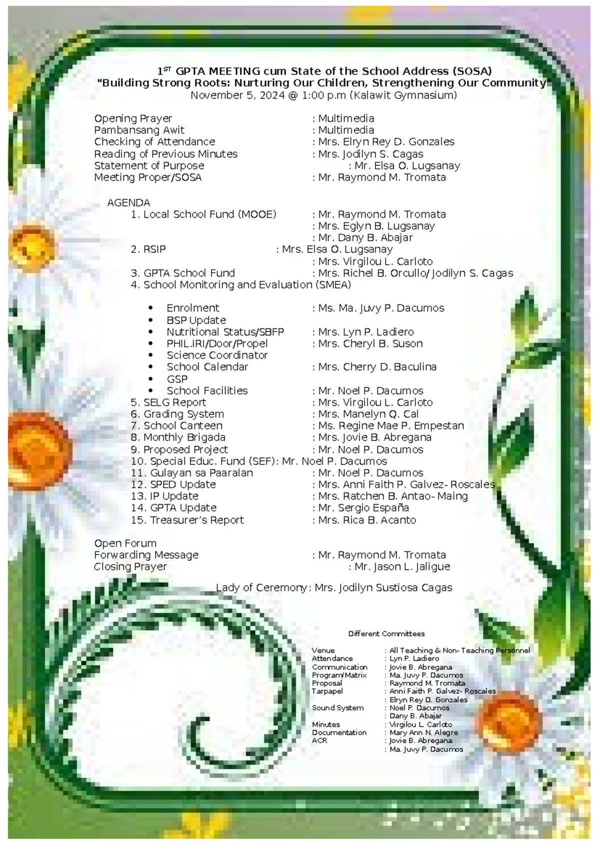 Program 1st General PTA Meeting 2023 edited - 1 ST GPTA MEETING cum ...