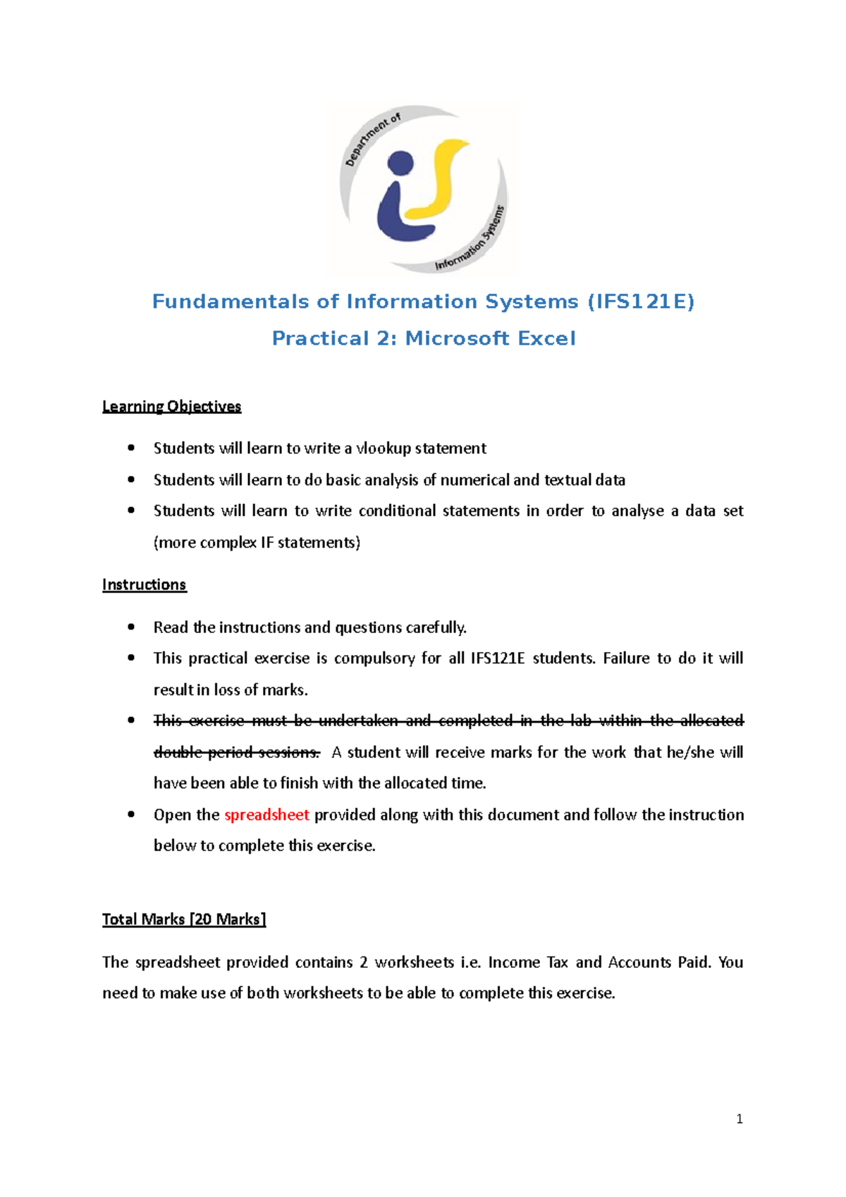 Practical 2 Instructions - Fundamentals of Information Systems (IFS121E ...